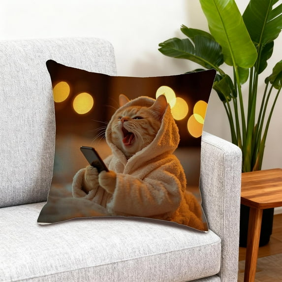 CaiYueKe Modern Linen Pillow Cover 45x45cm - Cute Animal Print Washable ...