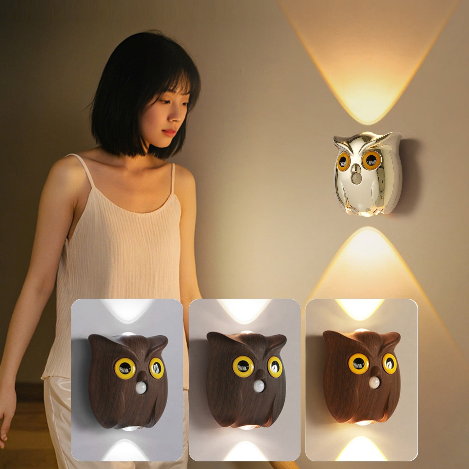 CaiYueKe Owl Wall Night Light with Motion Sensor - Rechargeable ...