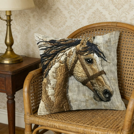 CaiYueKe Plush Horse Pillow Cover Embroidered Decorative Throw Pillow ...