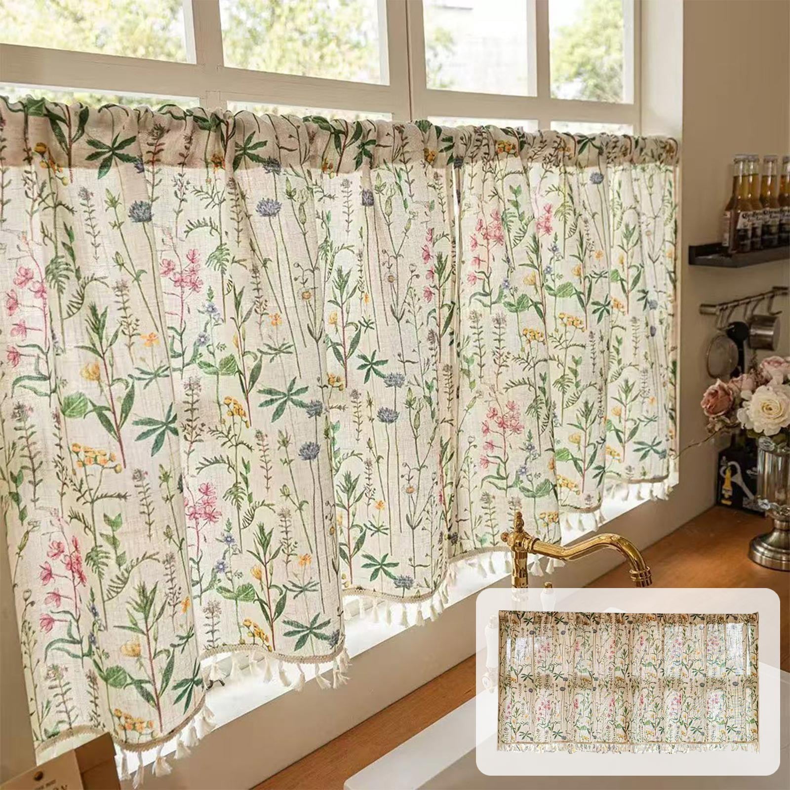 CaiYueKe Printed Rod Pocket Short Curtain, 100x60cm Kitchen Curtain ...