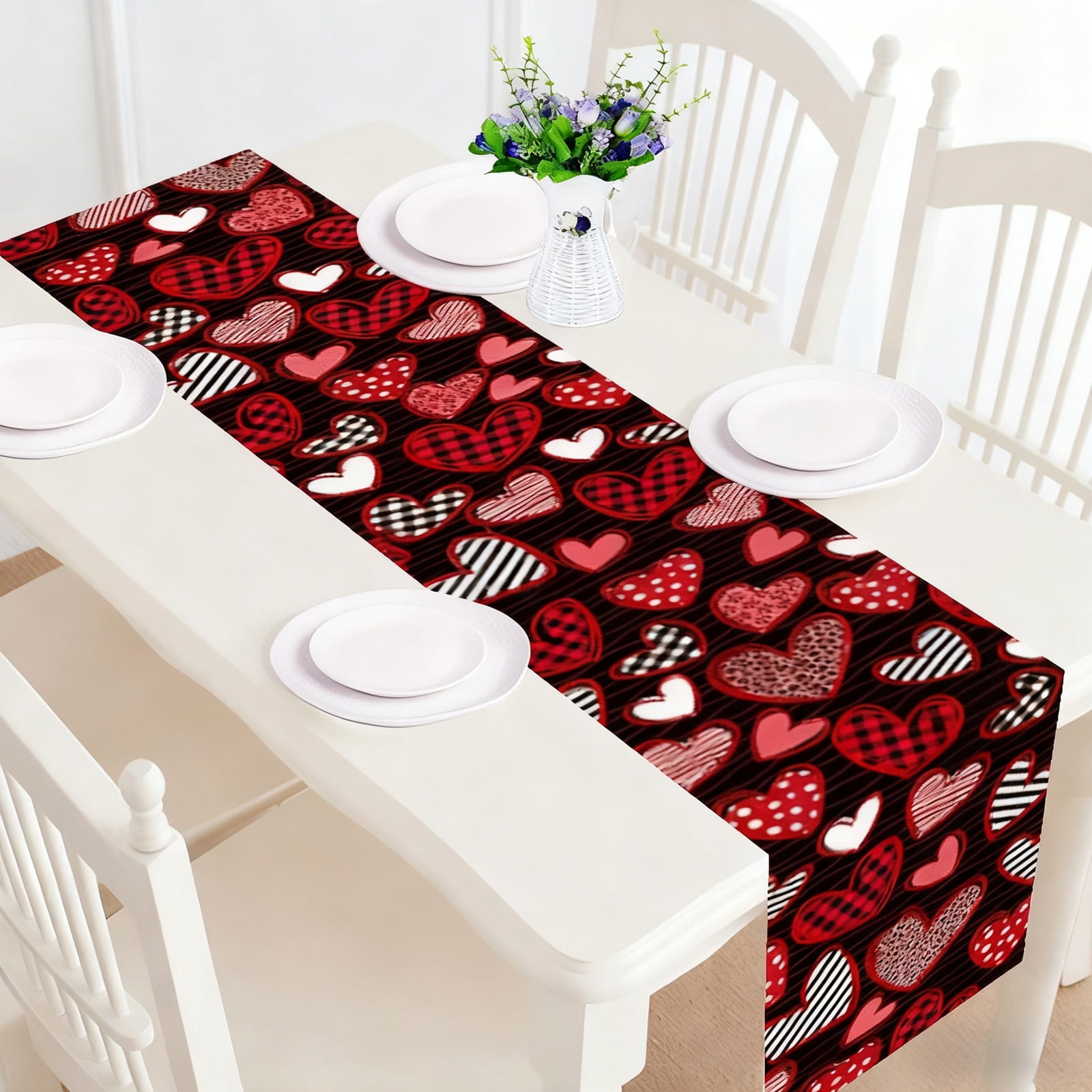 CaiYueKe Valentines Day Table Runner Polyester Linen Washable ...