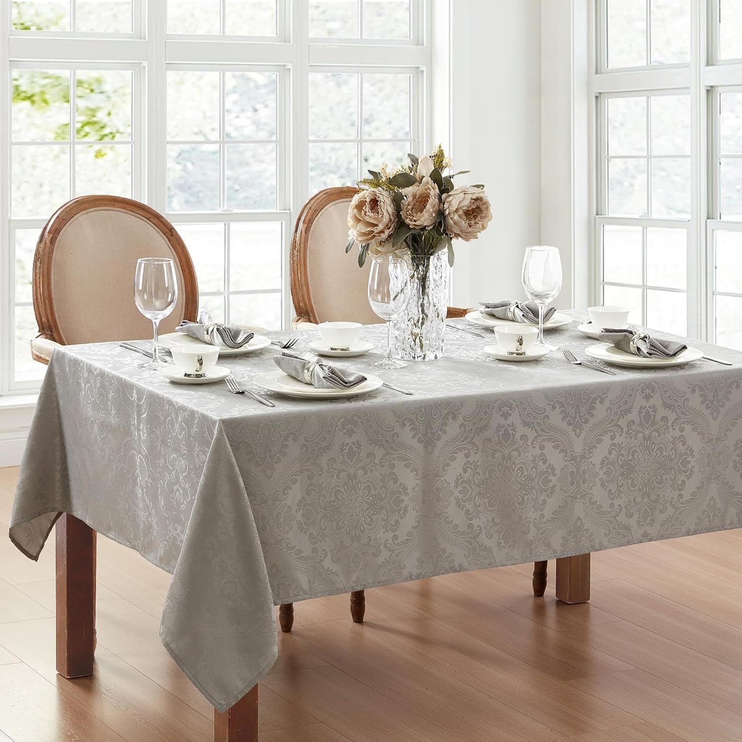 Caiden Elegance Damask Waterproof, Stain & Wrinkle Resistant Fabric Tablecloth, 60" x 144 ...