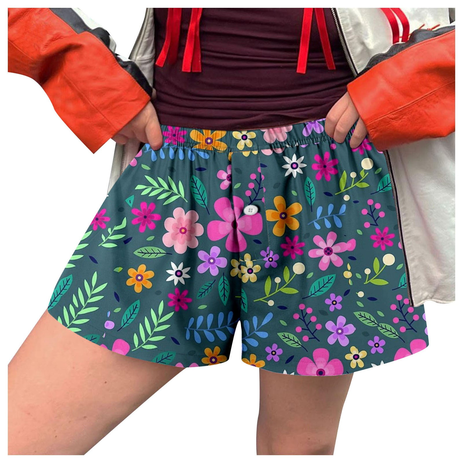 Caihaooo Women Shorts Cute Soft Elastic Low Waist Plaid Print Button