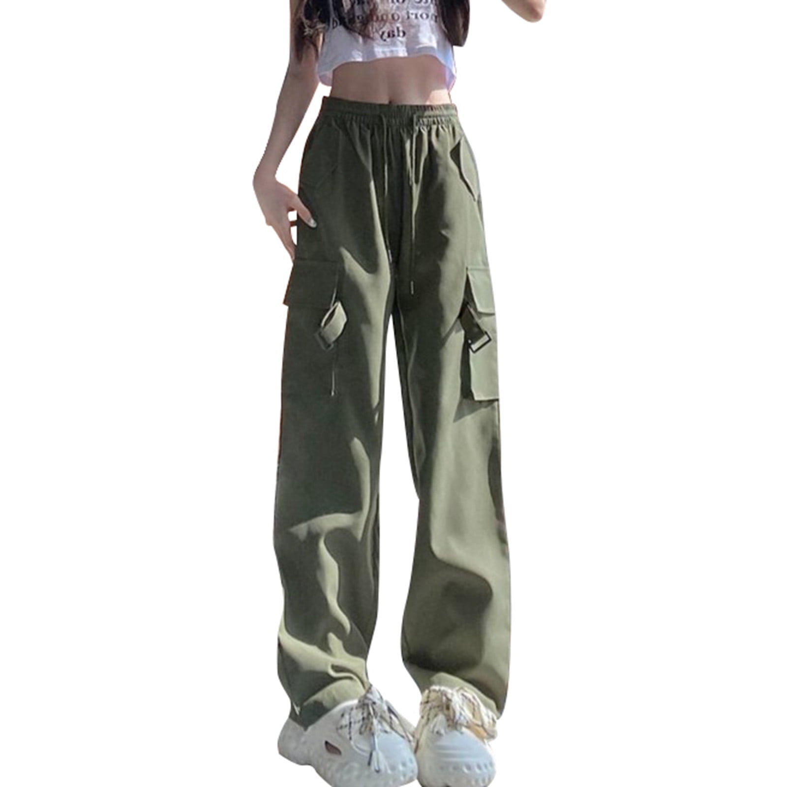 Caihaooo Women‘s Casual And Fashionbale Baggy Solid Color Cargo Pants