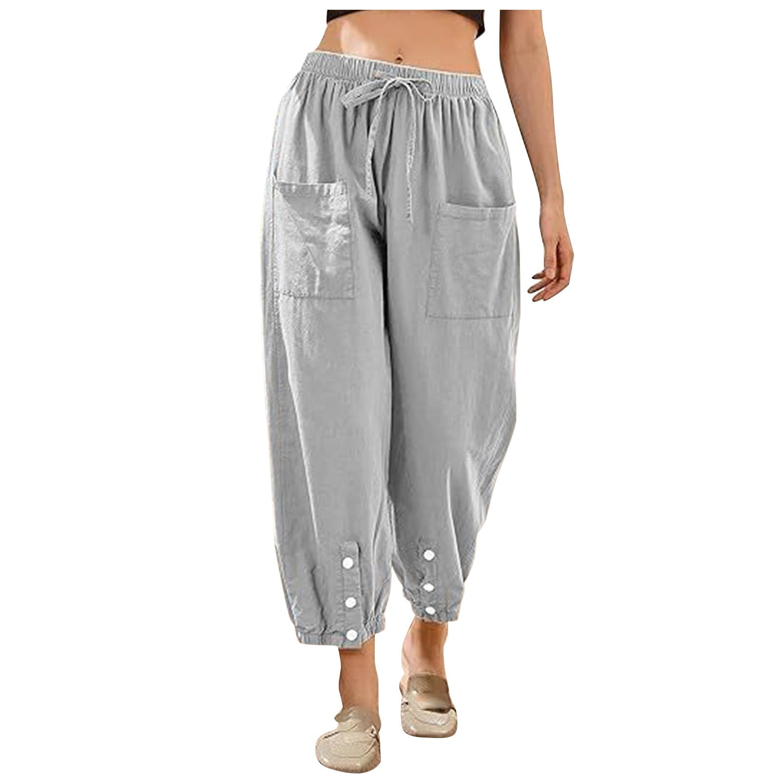 Caihaooo Womens High Waist Pants Drawstring Capri Pants With Pockets