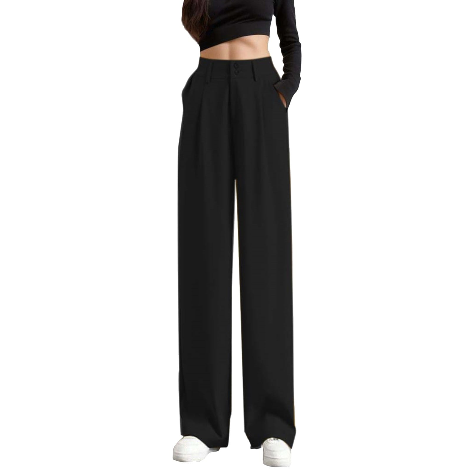 Caihaooo Womens Wide Leg Pants High Elastic Waisted In The Back