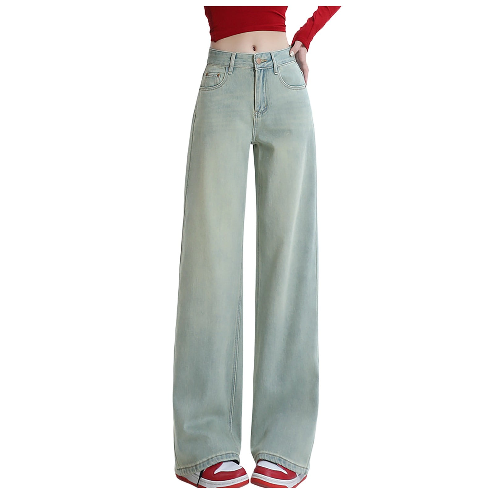 Caihaooo Womens Pants Casual Work Women Baggy Jeans Trousers With High