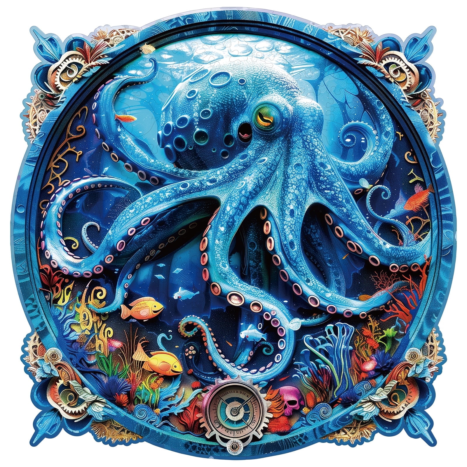 KAAYEE Deep Blue Octopus Wooden Puzzle for Adults,110pcs Unique Brain ...