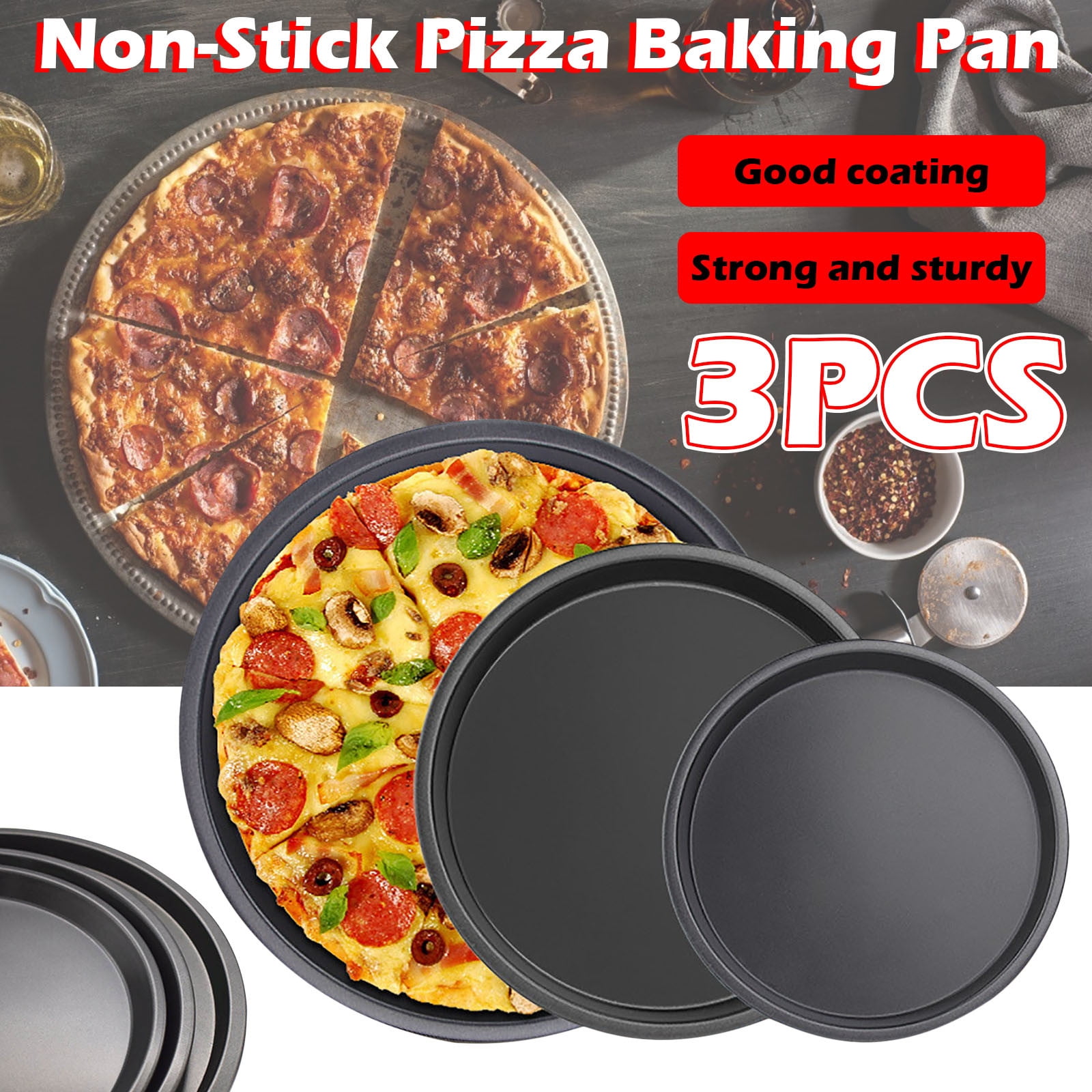 Cailmei 3Pcs Non-Stick Baking Bakeware Pizza Pan Bottom Cake Pan 9/10 ...