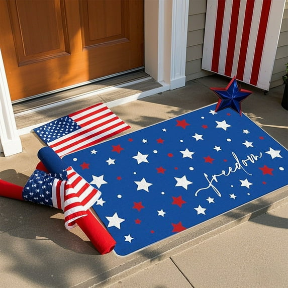 Cailmei Patriotic Doormat Red White And Blue Star Print Entrance Carpet ...