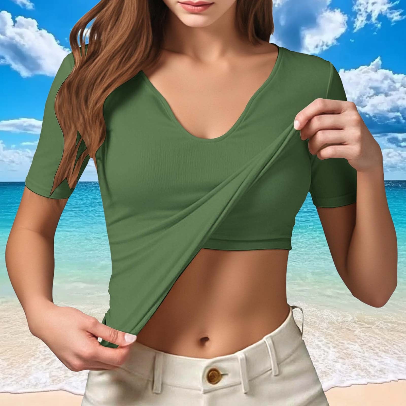 Menrkoo Women'S Spring And Summer Fashion Solid Color V-Neck Short ...