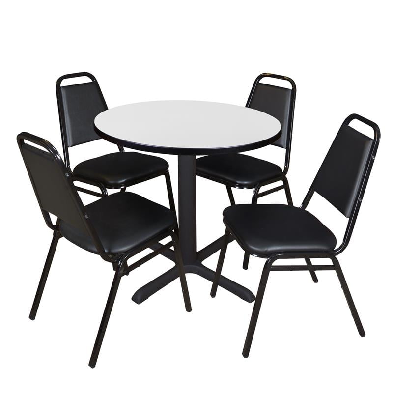 Cain 30 in. Round Breakroom Table- White & 4 Restaurant Stack Chairs ...