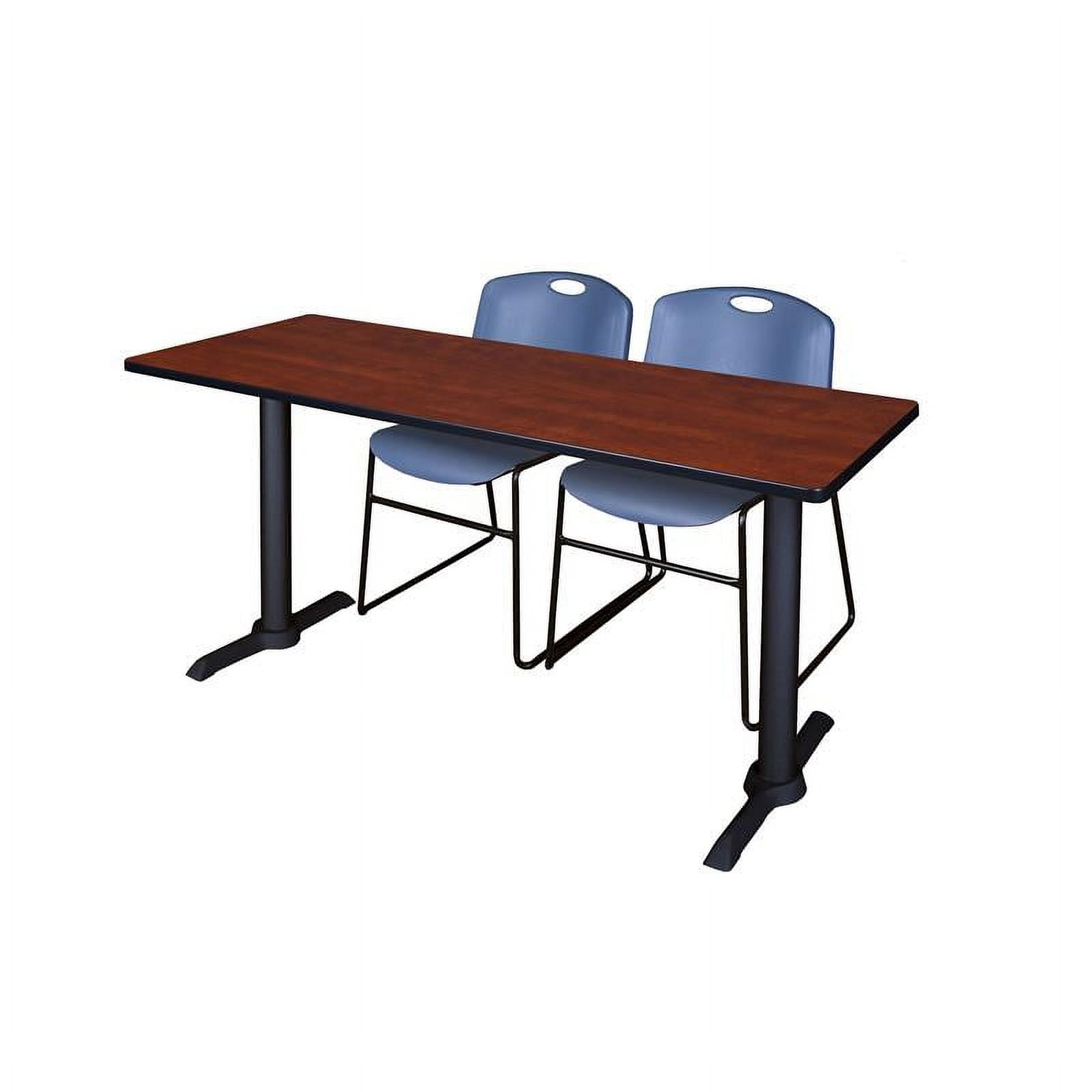 Cain 60" x 24" Training Table- Cherry & 2 Zeng Stack Chairs- Blue ...