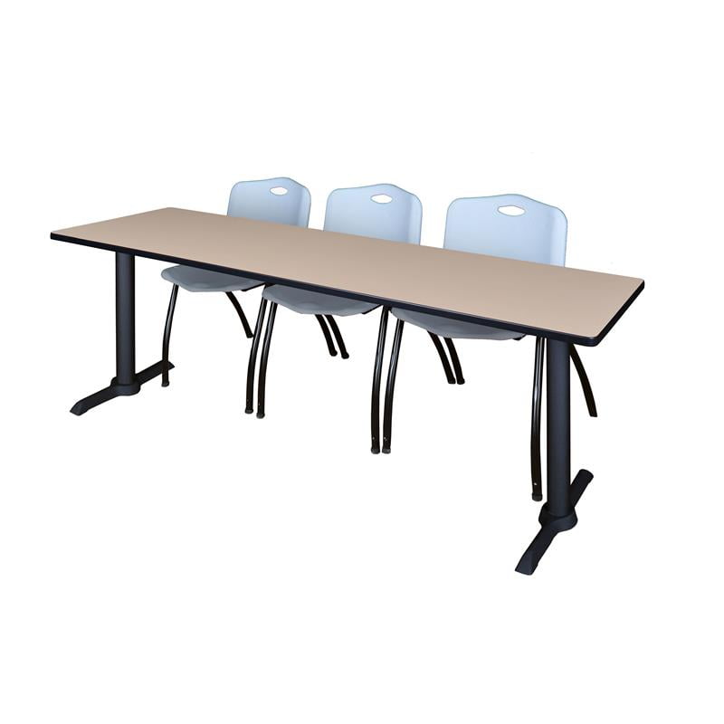 Cain 84" x 24" Training Table- Beige & 3 'M' Stack Chairs- Grey ...