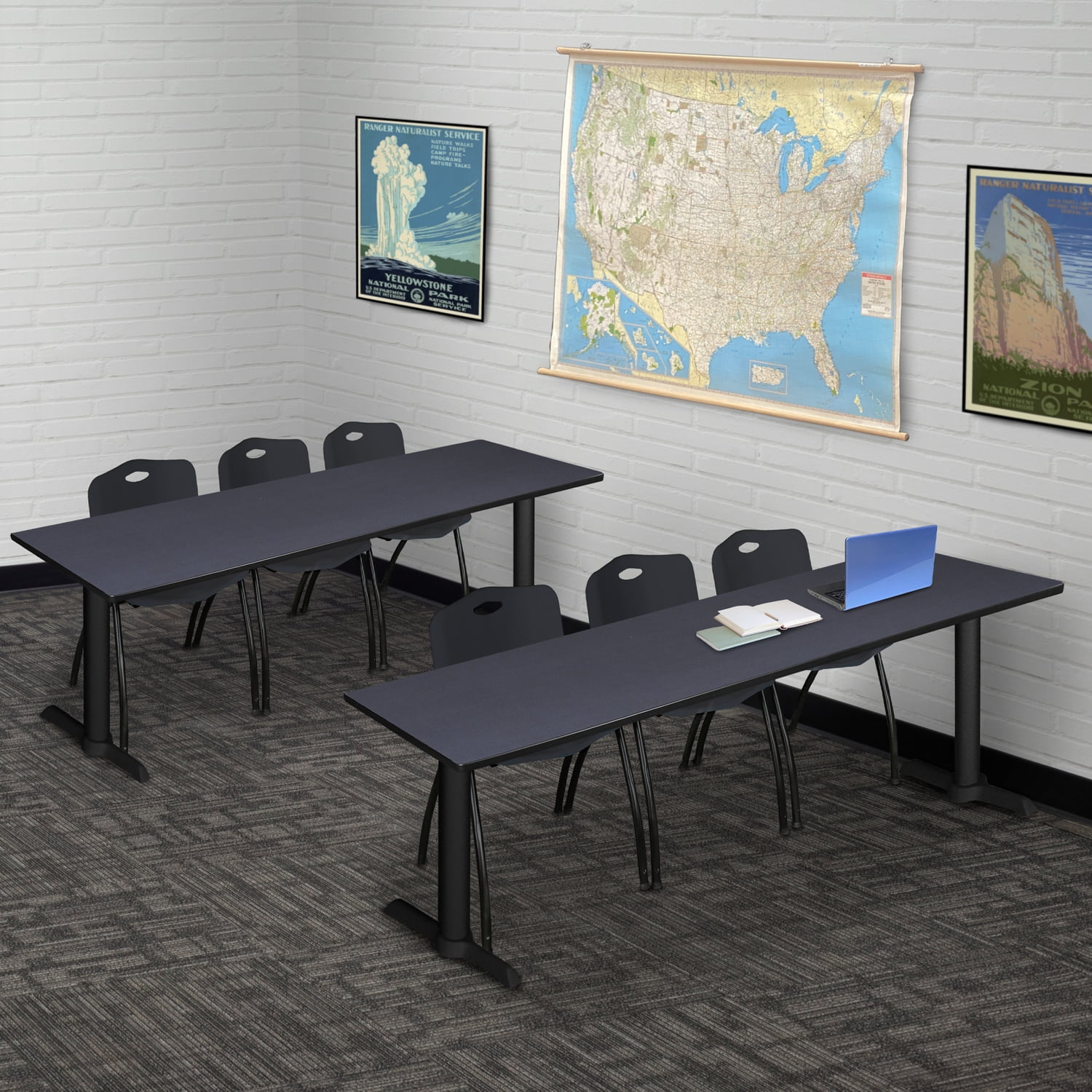 Regency Cain 84 x 24 in. T-Base Training Seminar Table- Grey & 3 M ...