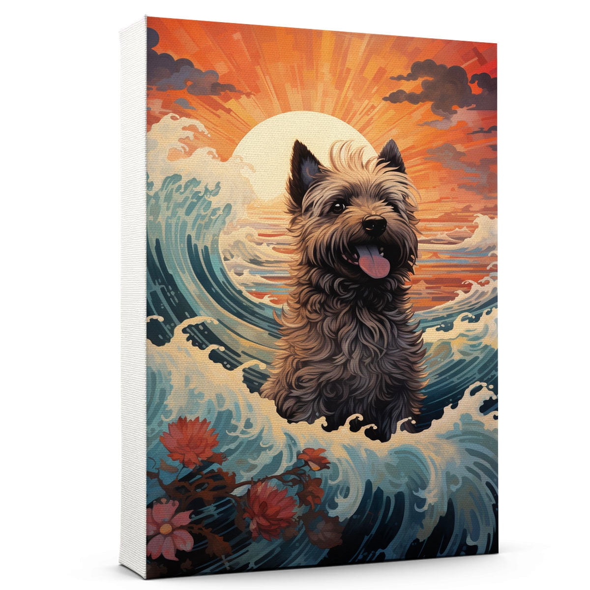 Cairn Terrier Dog With Great Wave Japanese Wall Art poster paintings ...