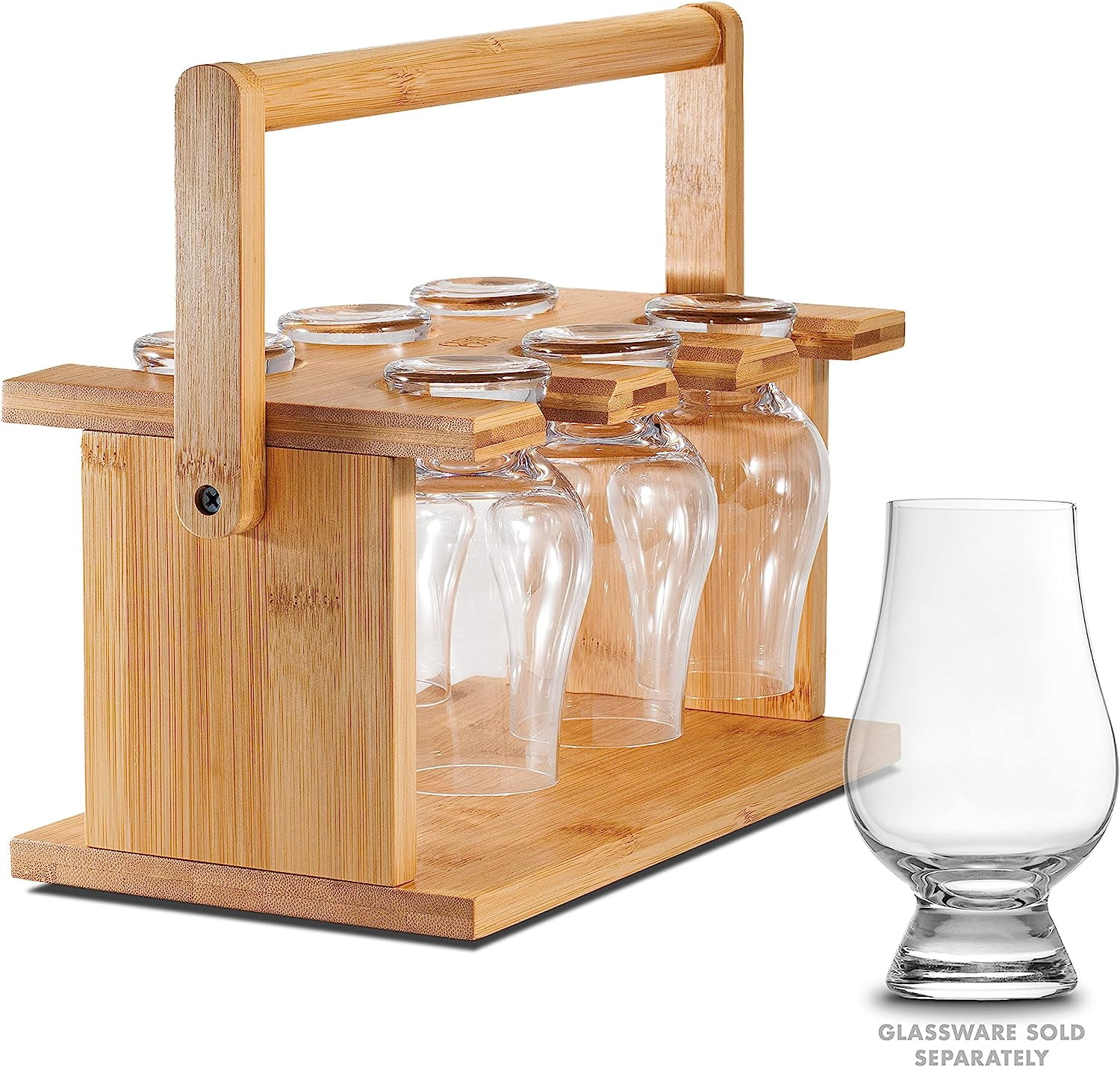 CairnCaddy Bamboo Whiskey Glass Holder - Carrier and Drying Rack for ...