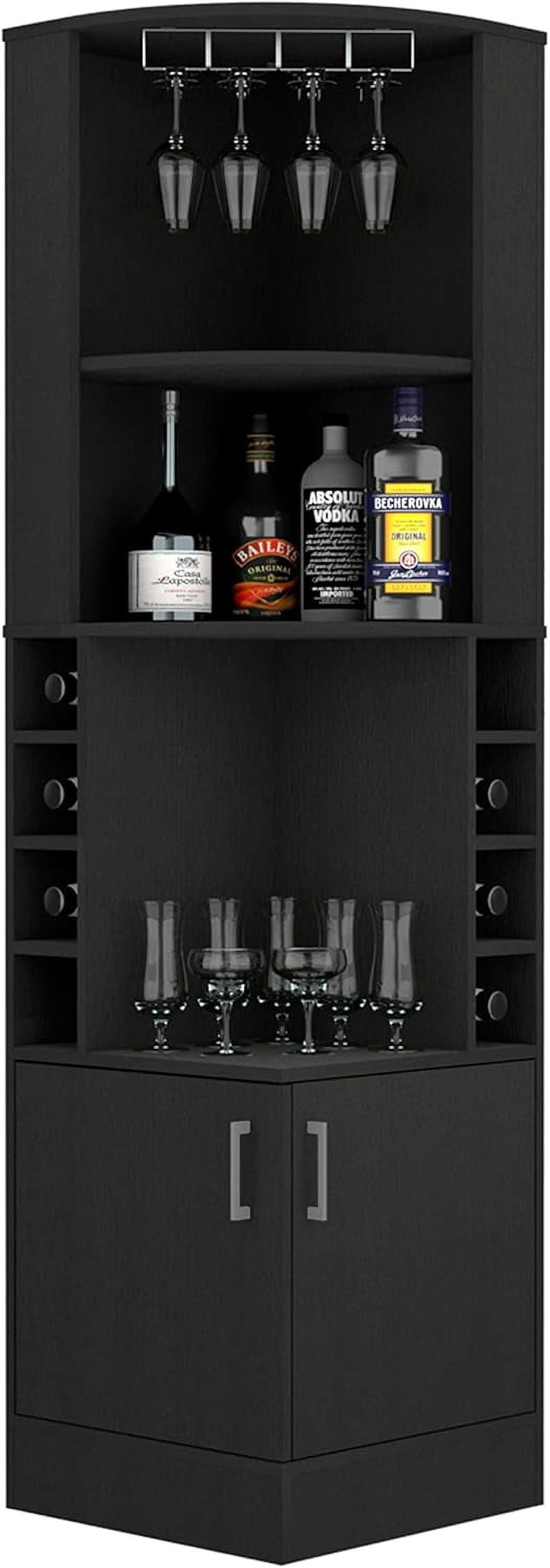Cairo Corner Bar Cabinet with Glass Rack, Multiple Shelves, and 8 Wine ...