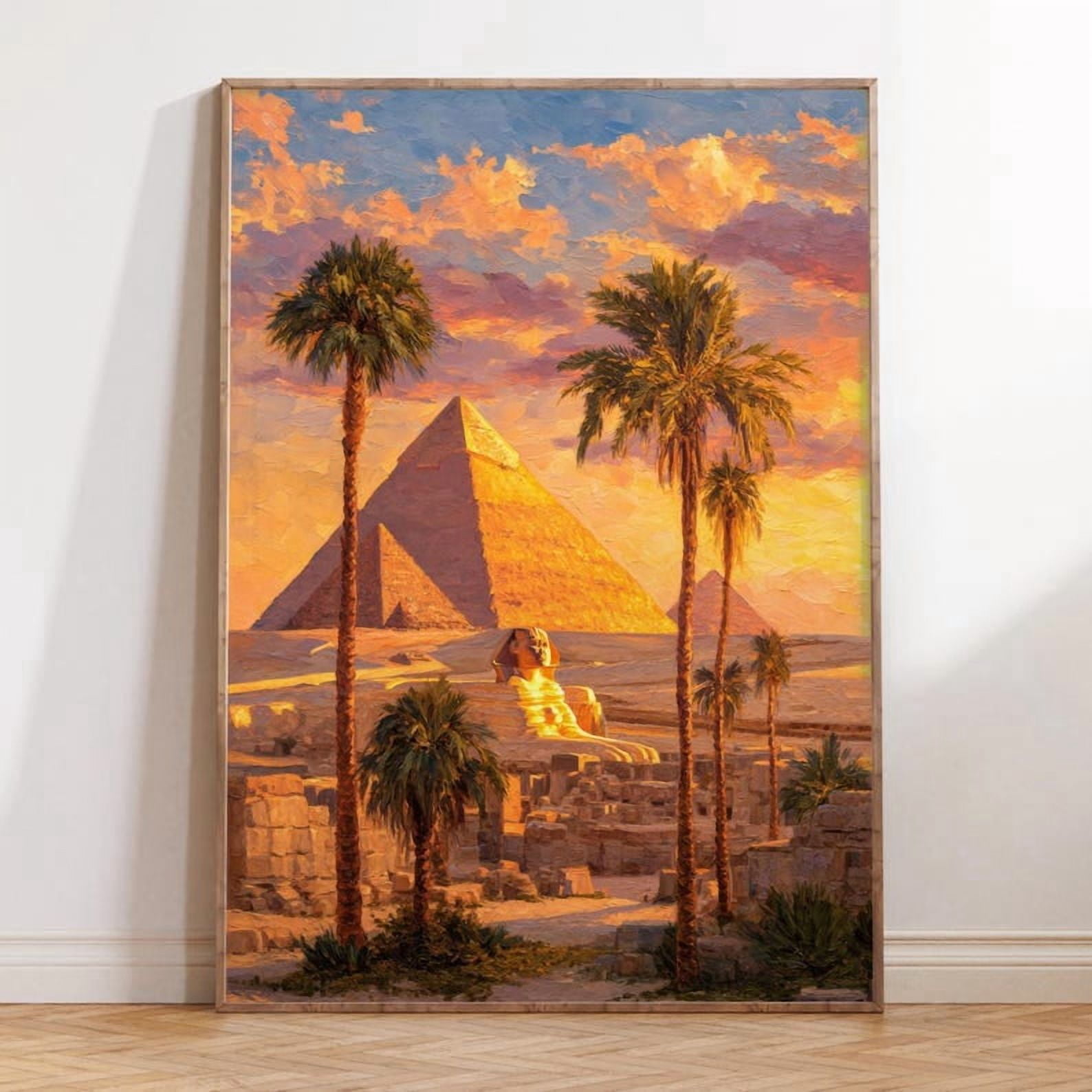 Cairo Egypt Oil Painting Print Great Pyramids and Sphinx Wall Art ...