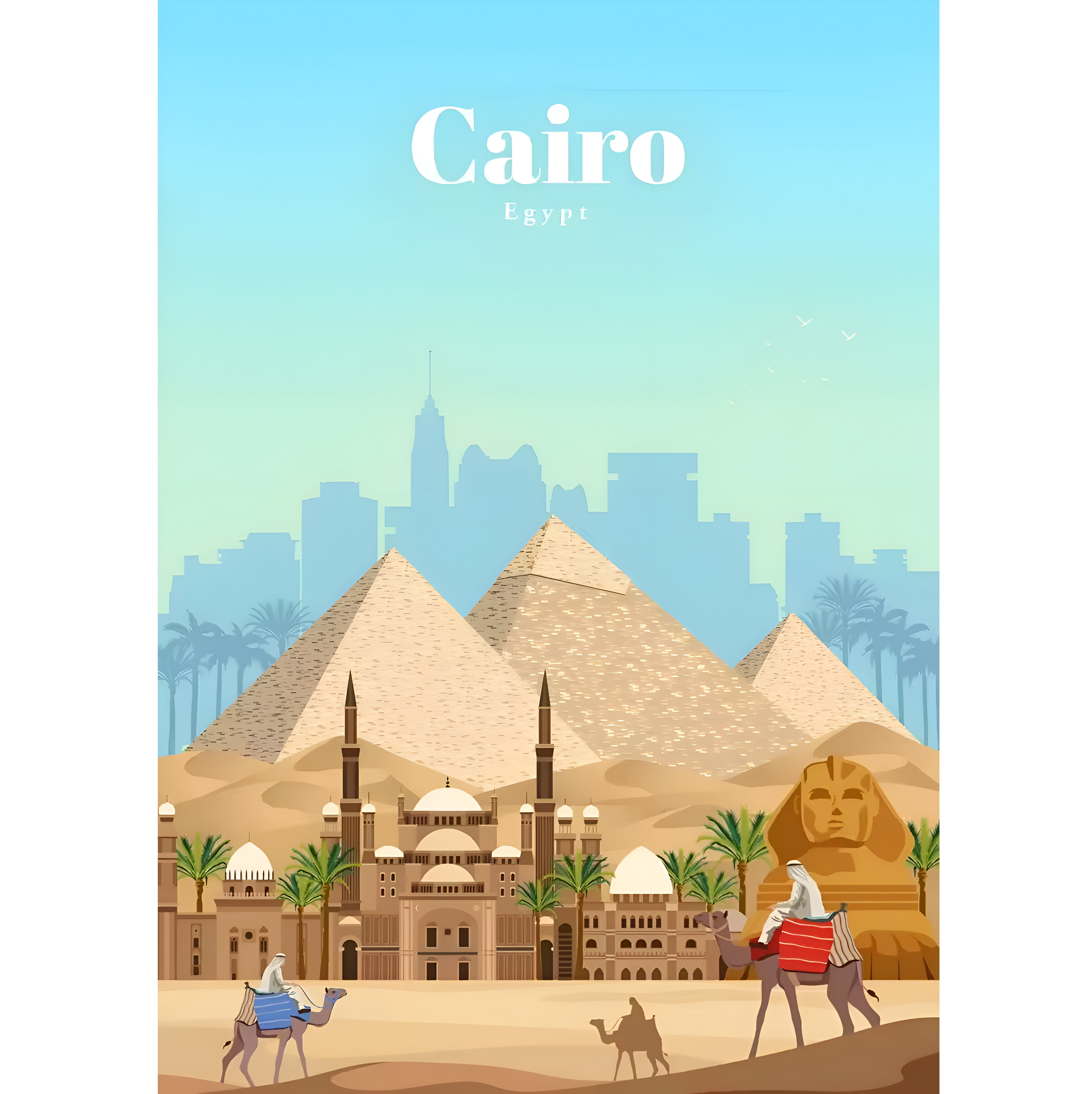 Cairo Egypt Poster Pyramids Travel Poster for Vintage Wall Art Decor ...