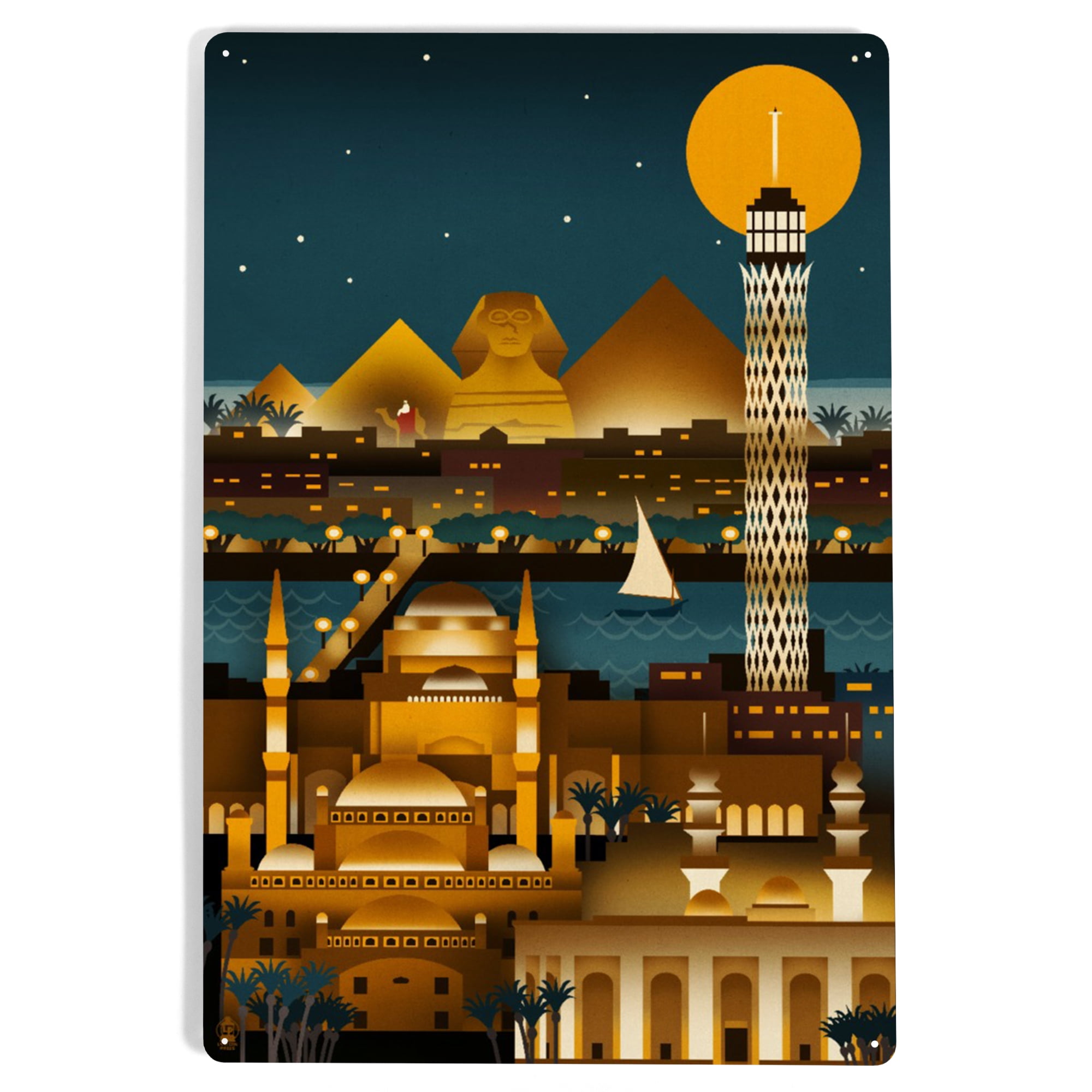 Cairo, Egypt, Retro Skyline (no text) (12x18 Aluminum Art, Indoor ...
