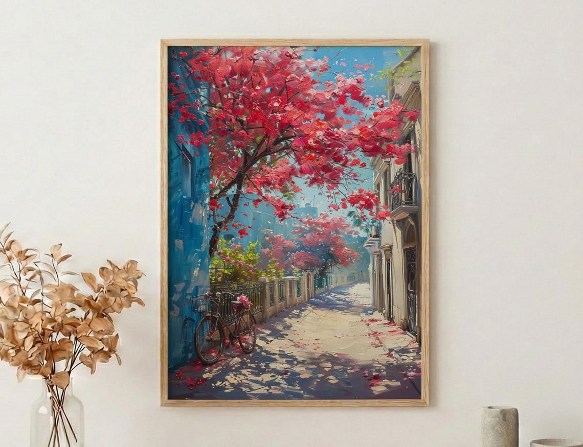 Cairo Flamboyant Tree Egypt Floral Street Textured Impasto, Stretched ...