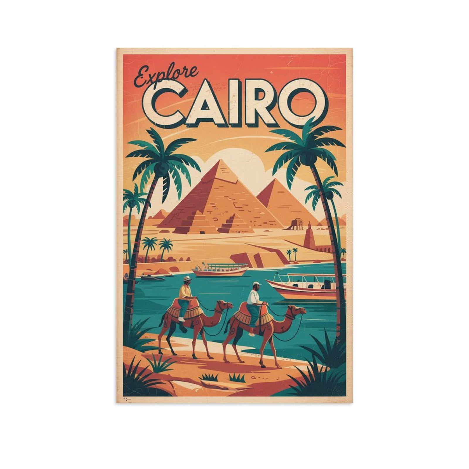 Cairo Retro Travel Poster Vintage Egyptian City Tourism with Nile & Pyramids Print Poster ...