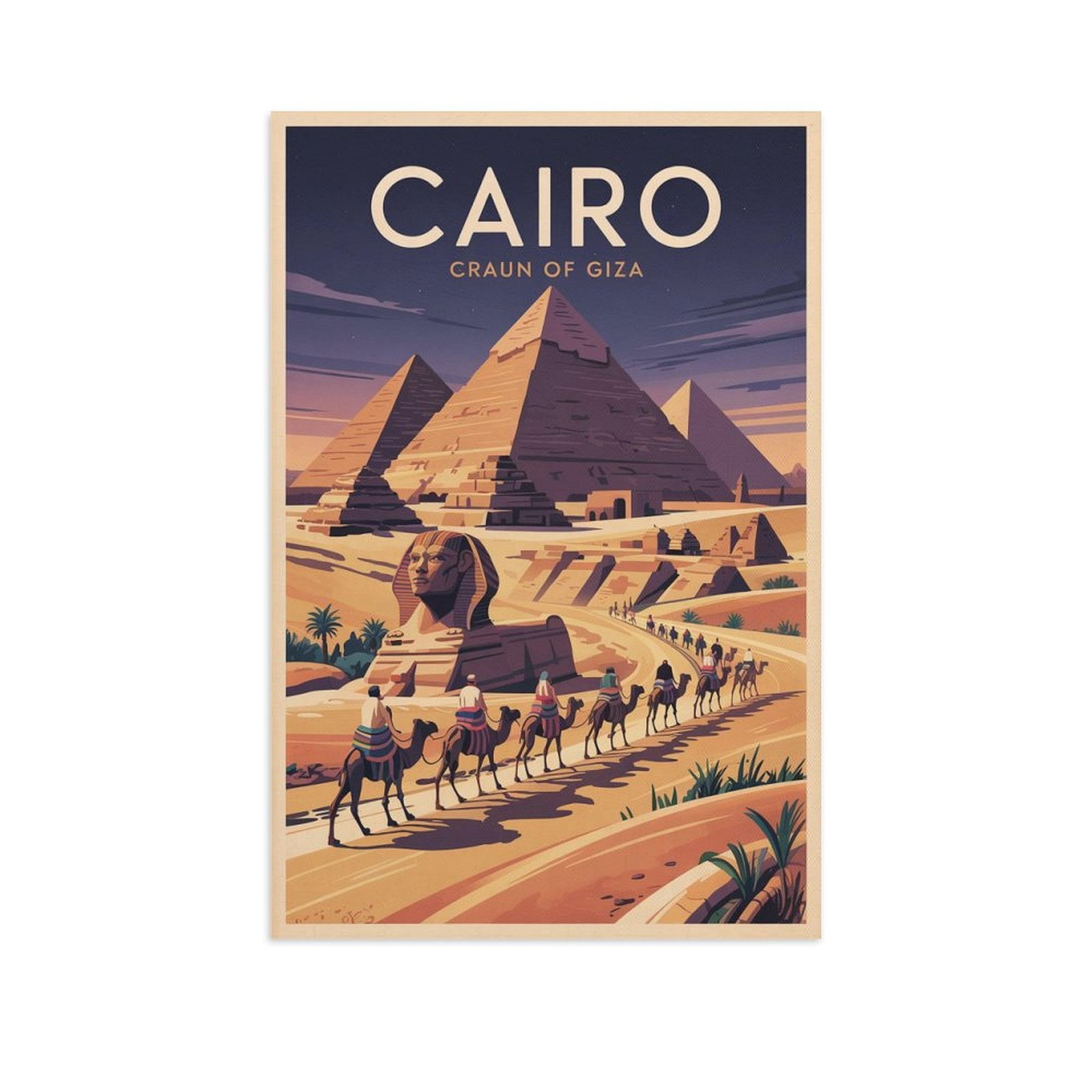 Cairo Retro Travel Poster Vintage Egyptian City Tourism with Pyramids & Sphinx Canvas Poster ...