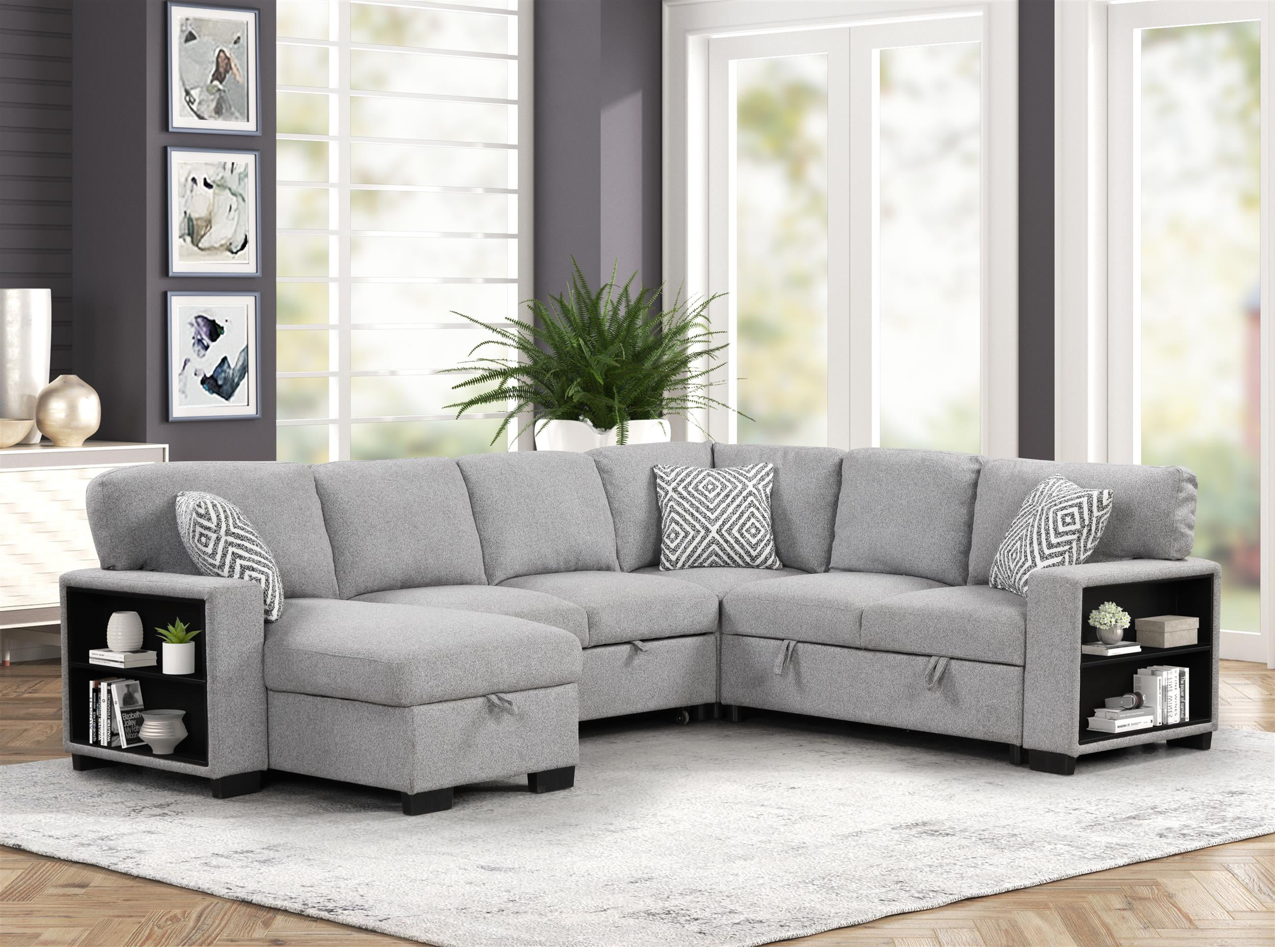 Cairo Sectional Sofa with pullout sleeper and USB made with wood and ...