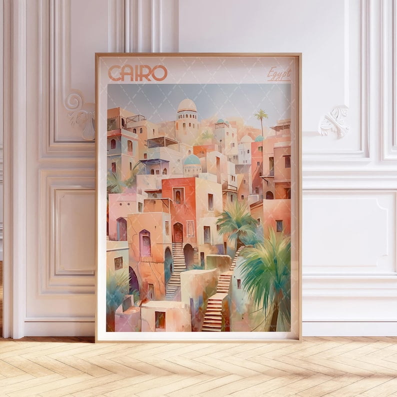 Cairo Watercolor Poster - Egypt City Art - Travel Poster - Pastel Wall ...