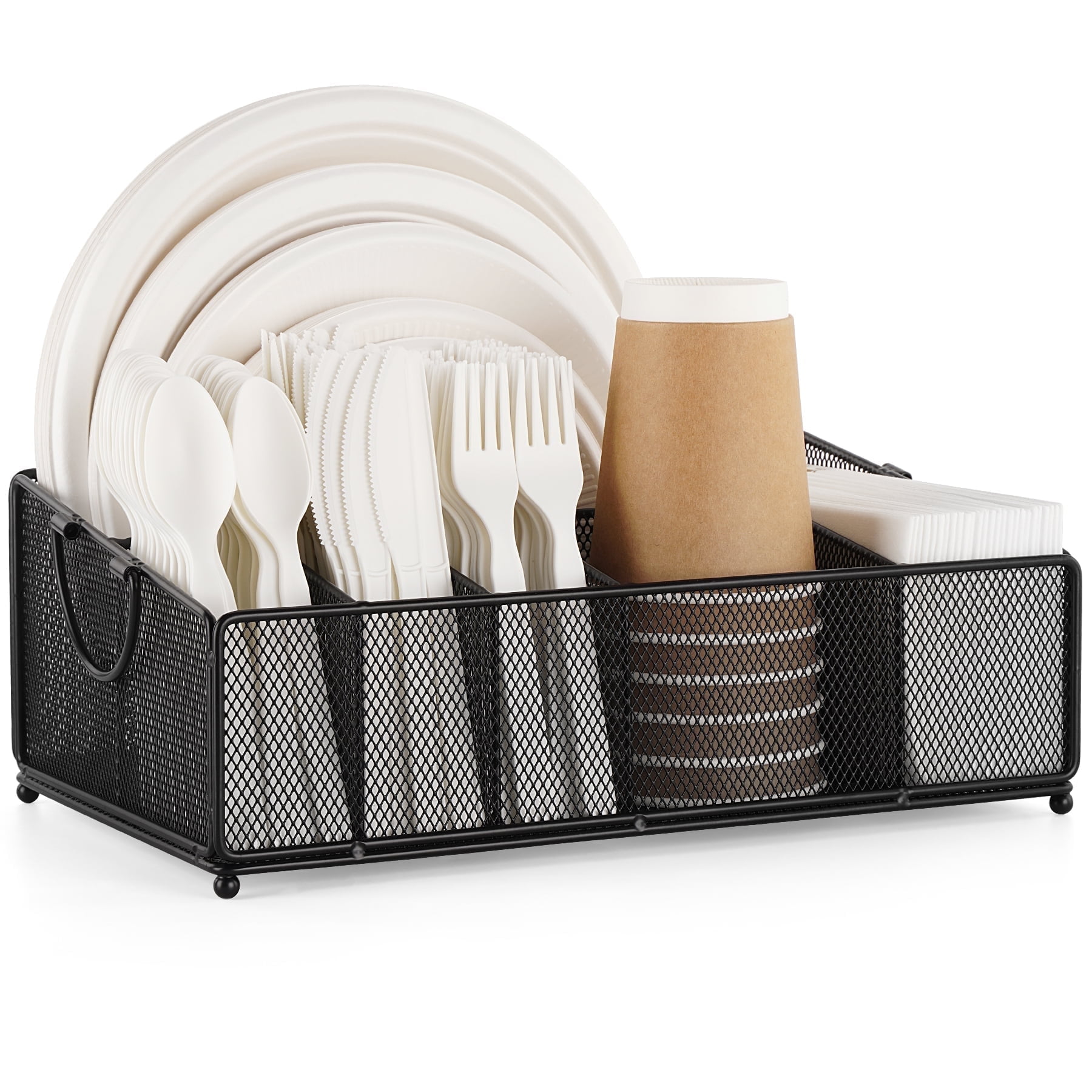 Cairondin Paper Plate Organizer, Metal Silverware Caddy and Napkin ...