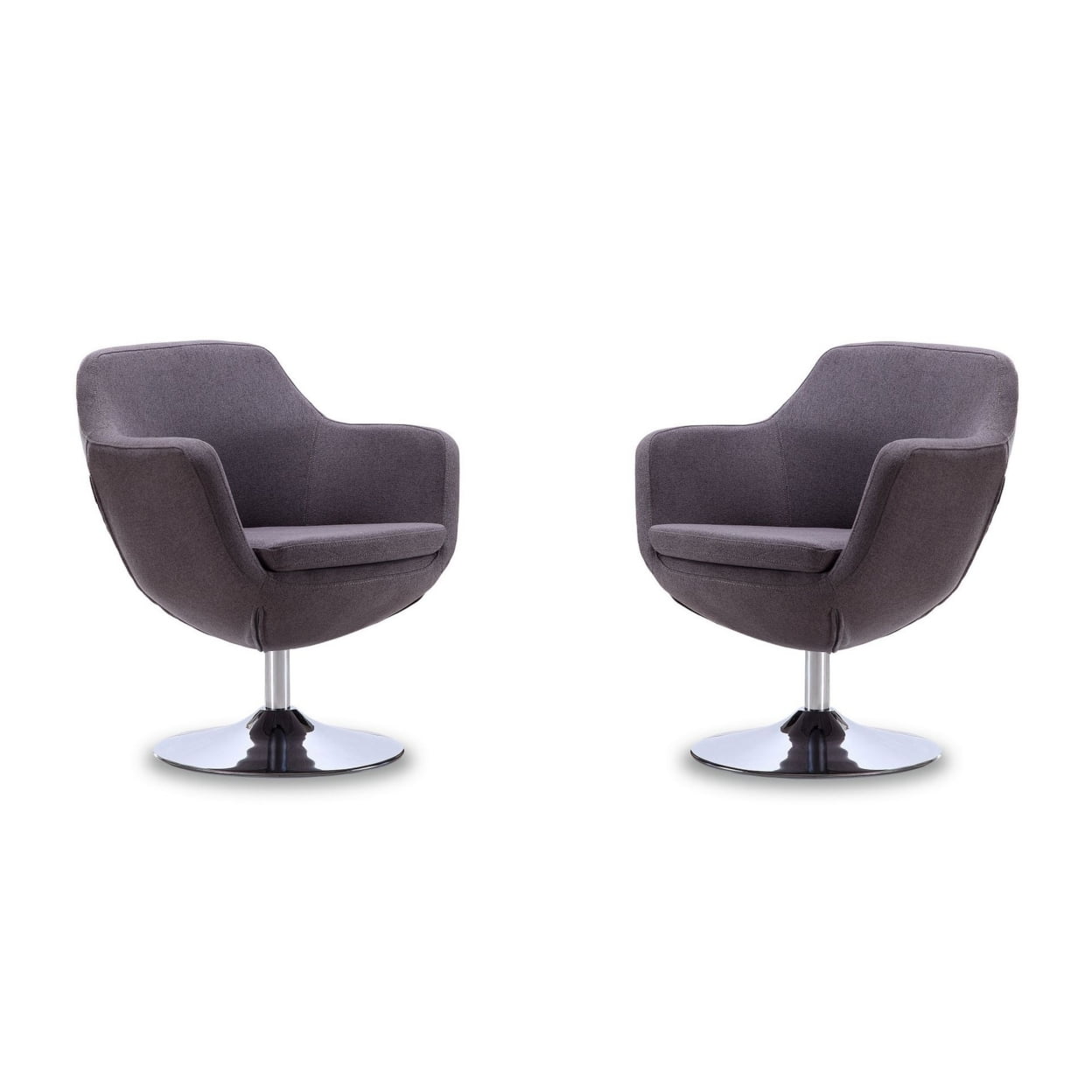 Caisson Grey and Polished Chrome Twill Swivel Accent Chair (Set of 2 ...