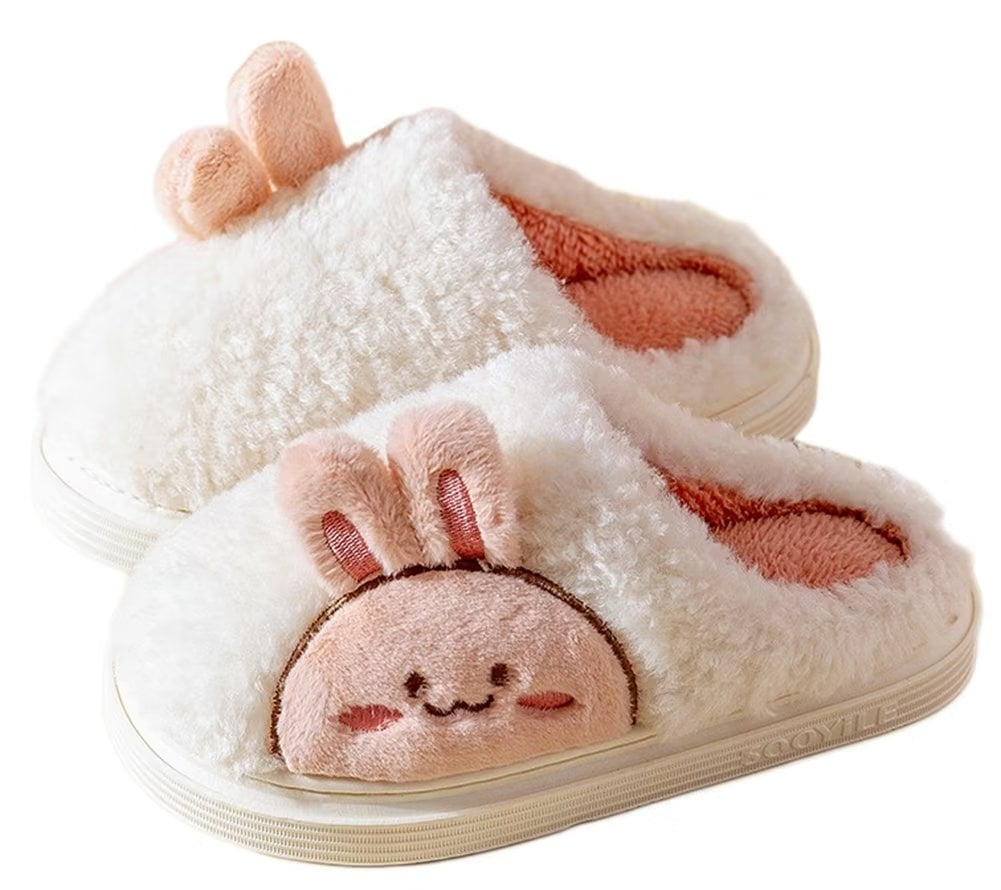 Caistre Women Cute Bunny Slippers Faux Fur Fluffy Winter Slip-On House ...