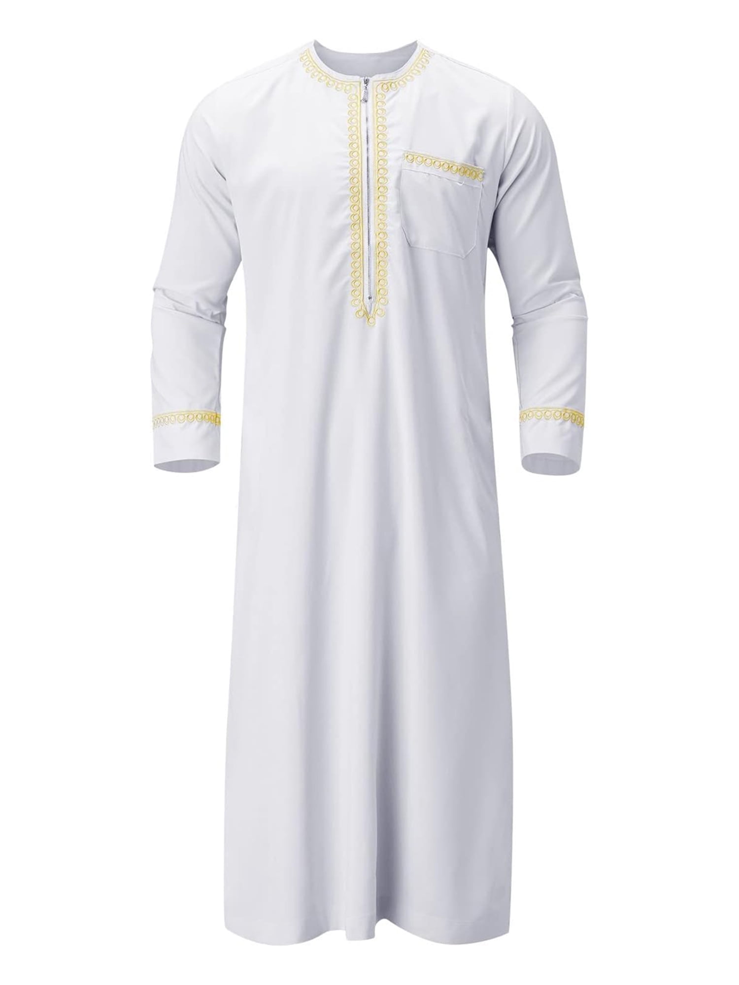 Caitzr Arabic Mens Robe Muslim Thobe for Men, Gold Embroidery Long ...