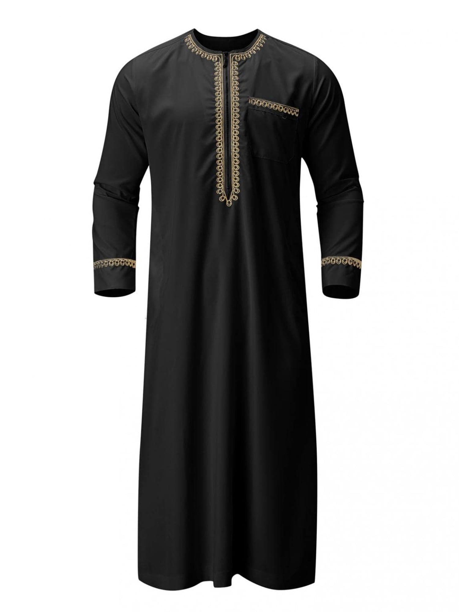 Caitzr Arabic Mens Robe Muslim Thobe for Men, Gold Embroidery Long ...