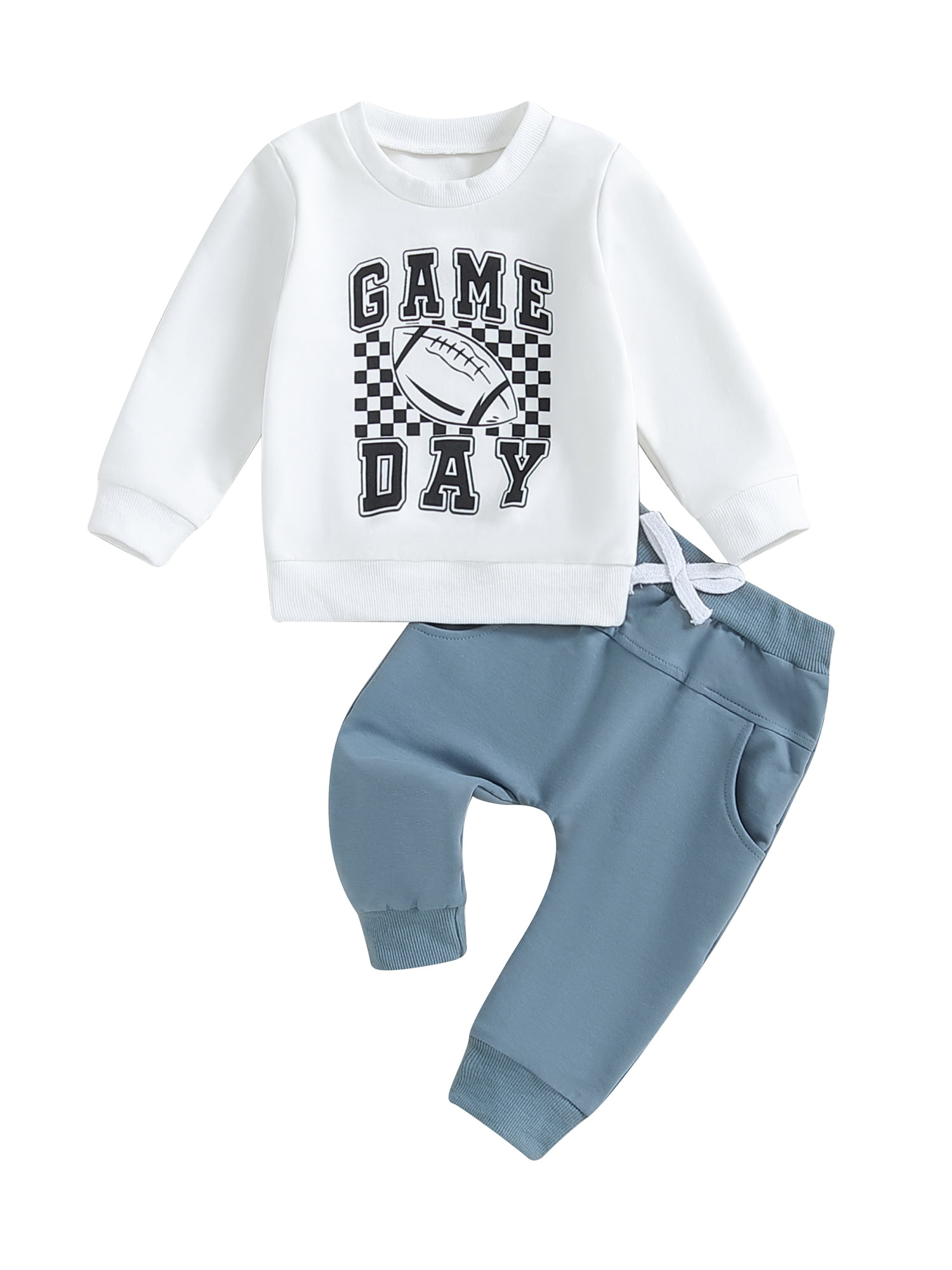 Caitzr Baby Boy Fall Outfit Letter Rugby Print Sweatshirt and Elastic Pants - Walmart.com