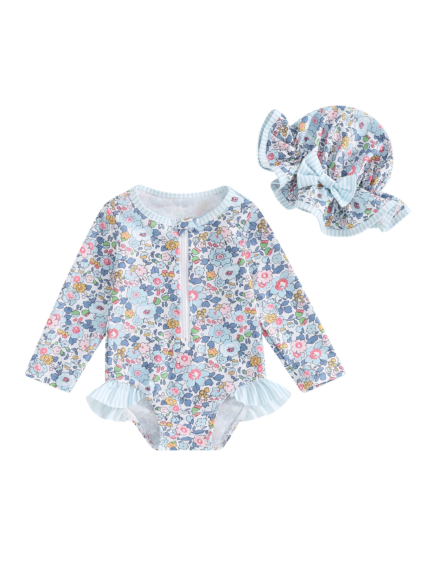 Caitzr Baby Girl 2 Piece Bathing Suit Set, Long Sleeve Zip Up Flower ...
