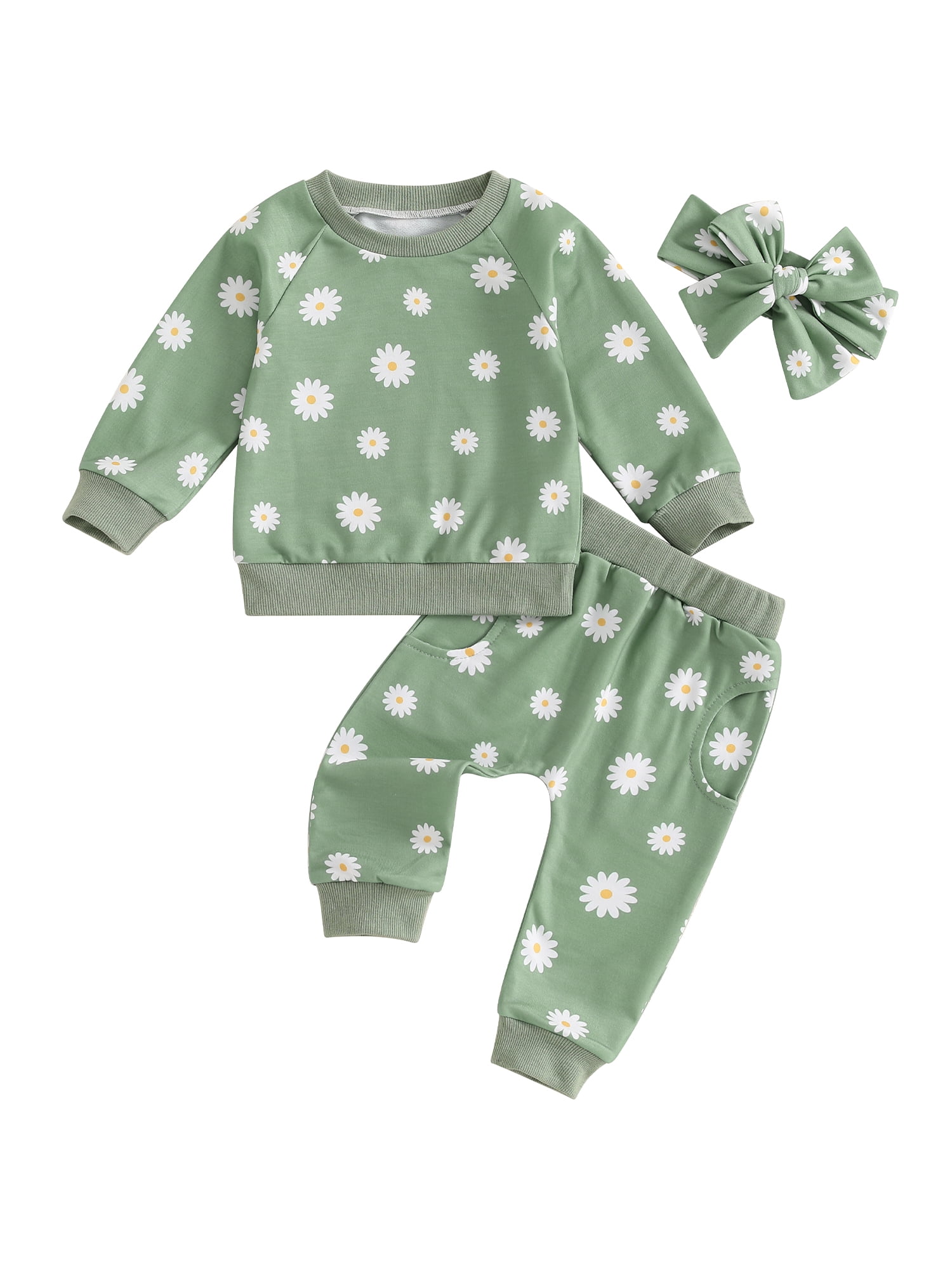 Caitzr Baby Girls Outfit, Flower Print Long Sleeve Sweatshirt Pants Headband - Walmart.com