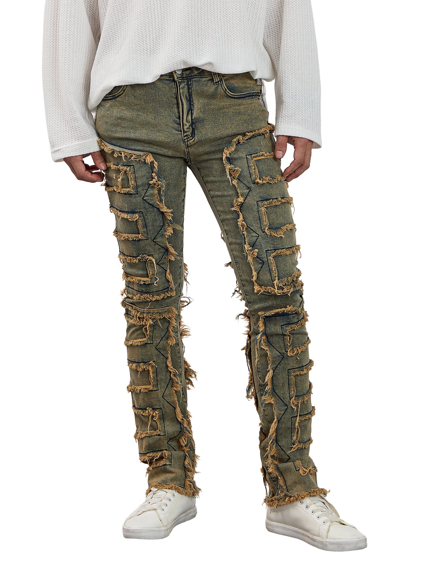 Caitzr Jeans for Men Stretch Fit Skinny Stacked Ripped Destroyed Jeans ...