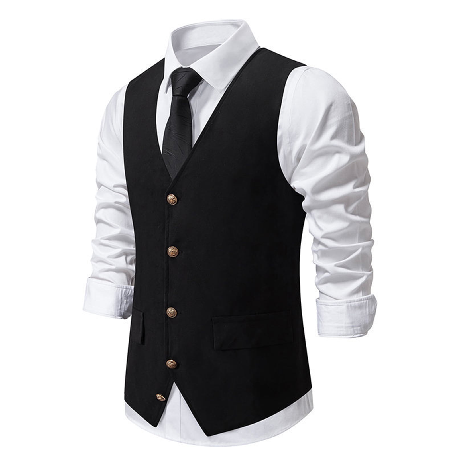 Caitzr Men Suit Vest Solid Color V-Neck Sleeveless Single-Breasted ...
