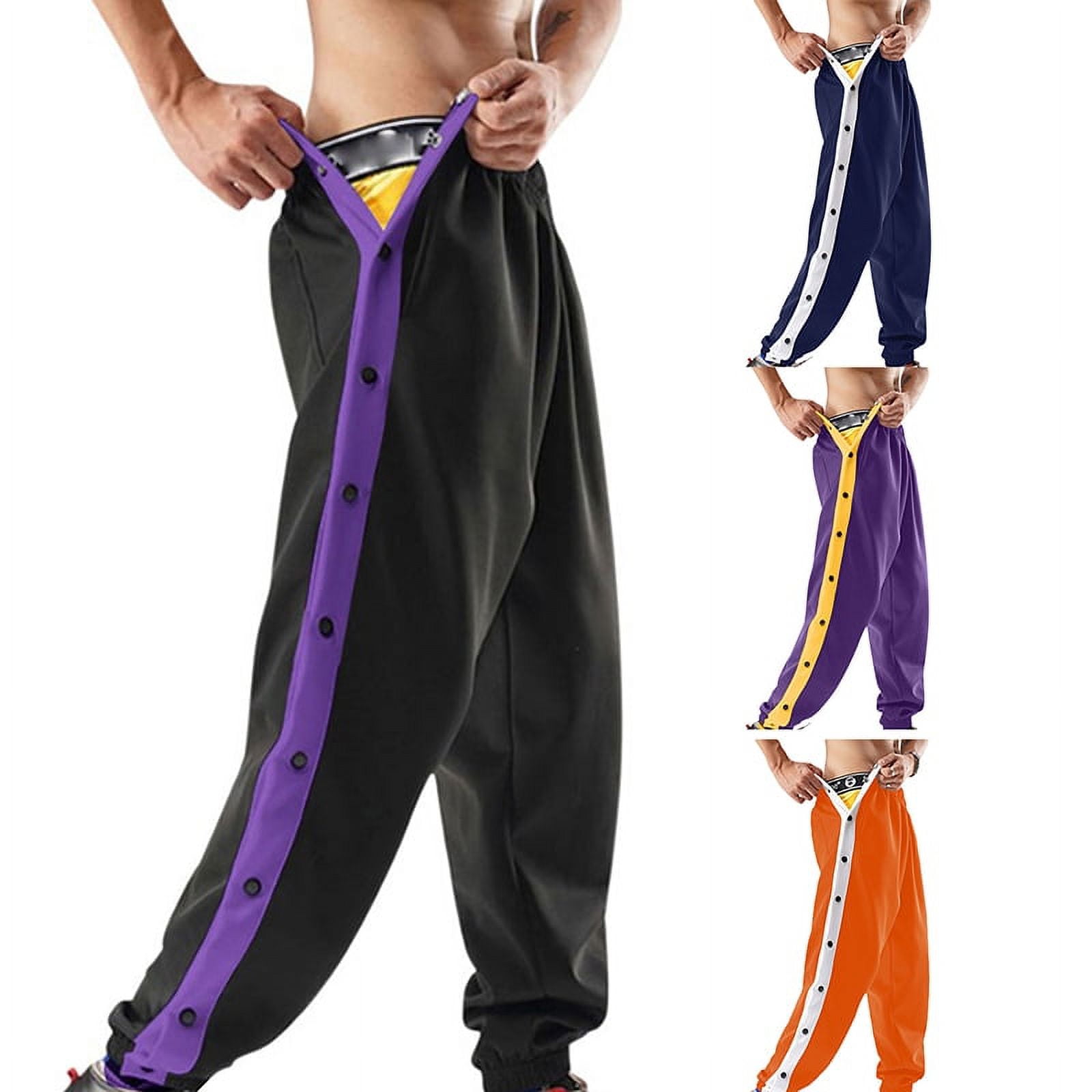 Caitzr Men's Tear Away Basketball Pants High Split Snap Button Casual ...