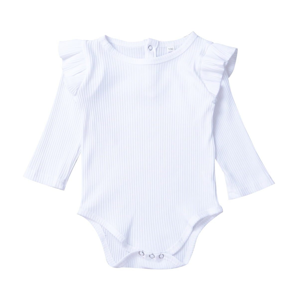 Caitzr Newborn Baby Boy Girl Long Sleeve Romper Cotton Ruffled Solid Color Bodysuit Clothes ...