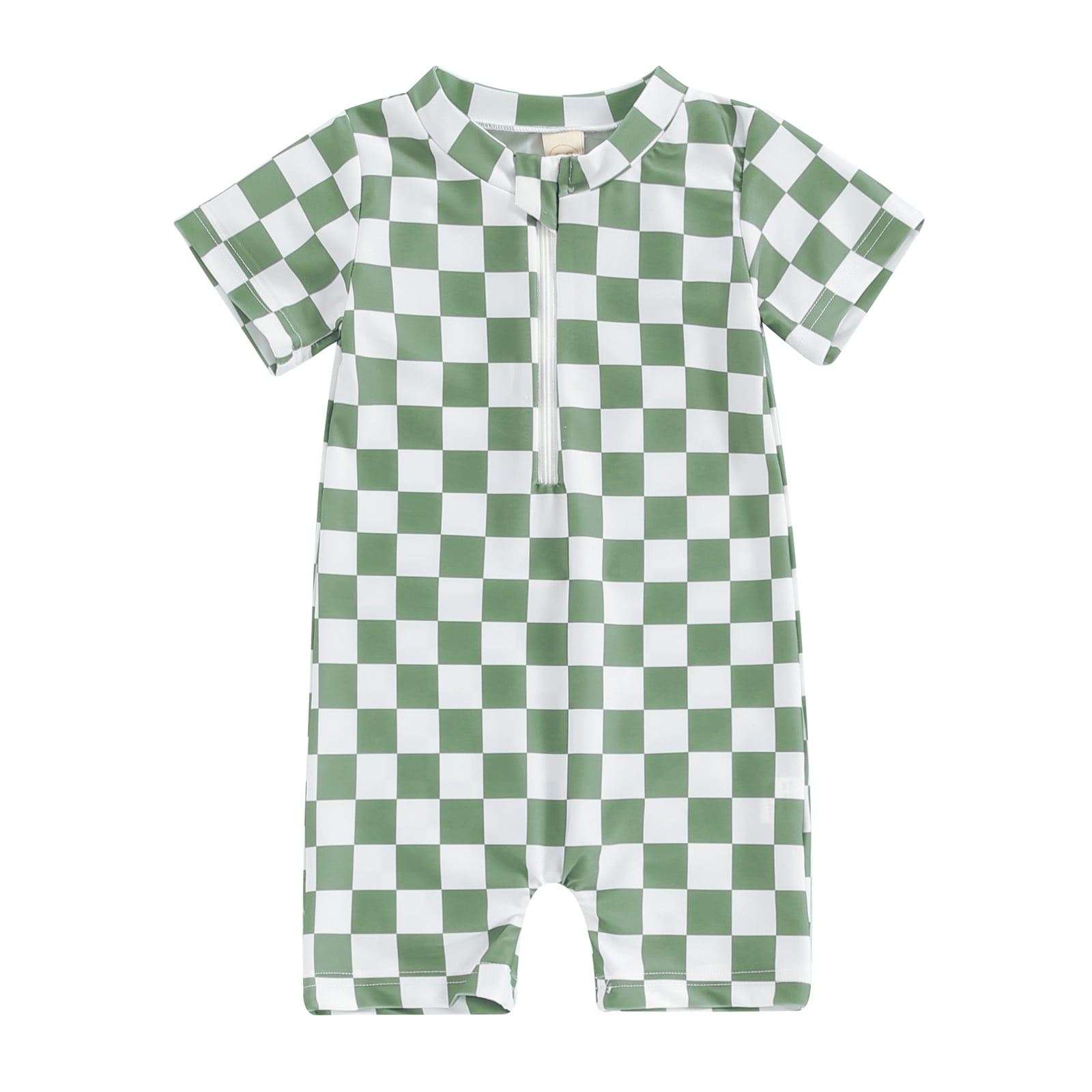 Caitzr Toddler Rash Guard Swimsuit Checkerboard Print Short Sleeve Zip ...