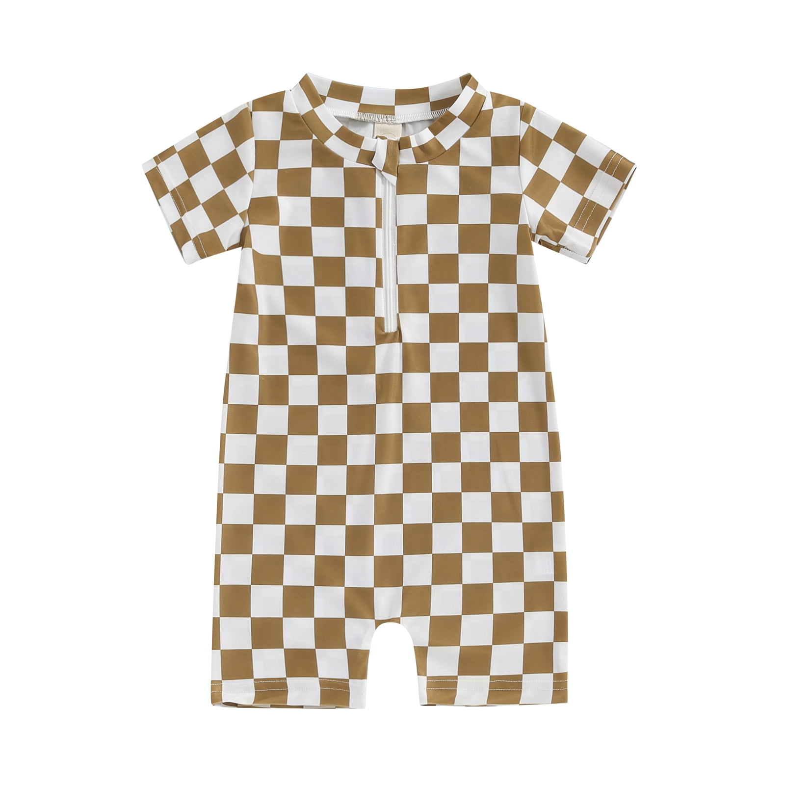 Caitzr Toddler Rash Guard Swimsuit Checkerboard Print Short Sleeve Zip ...