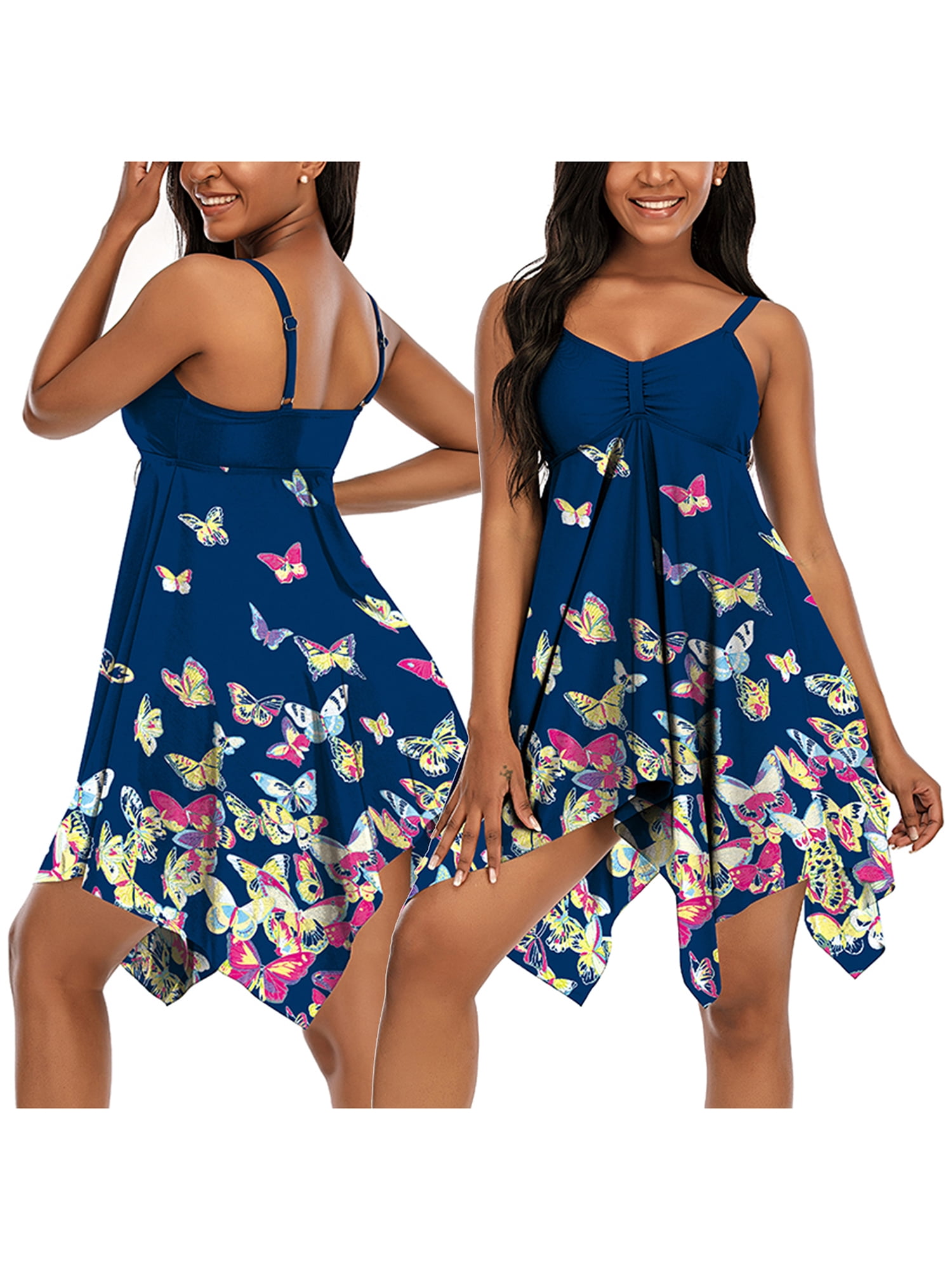 Two Piece Swim Dress Plue Size Swimsuit for Women Ruched Tummy Control ...
