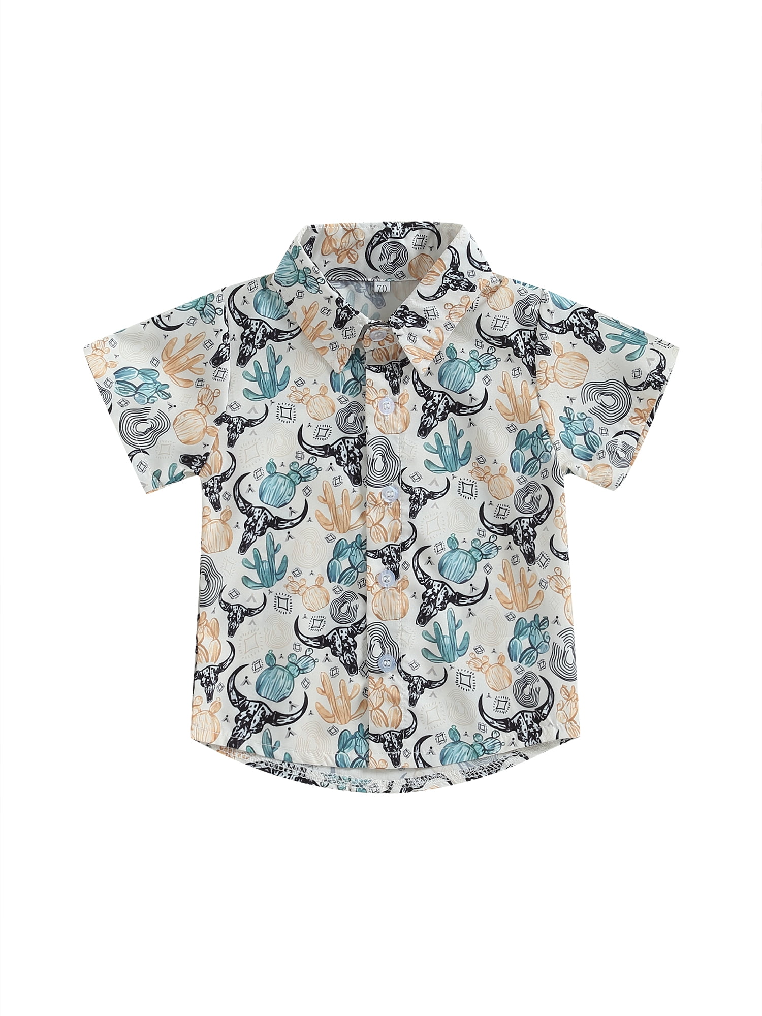 Caitzr Western Baby Boy Clothes Cow Print Shirts Short Sleeve Button Down Lapel Neck Tops Summer ...