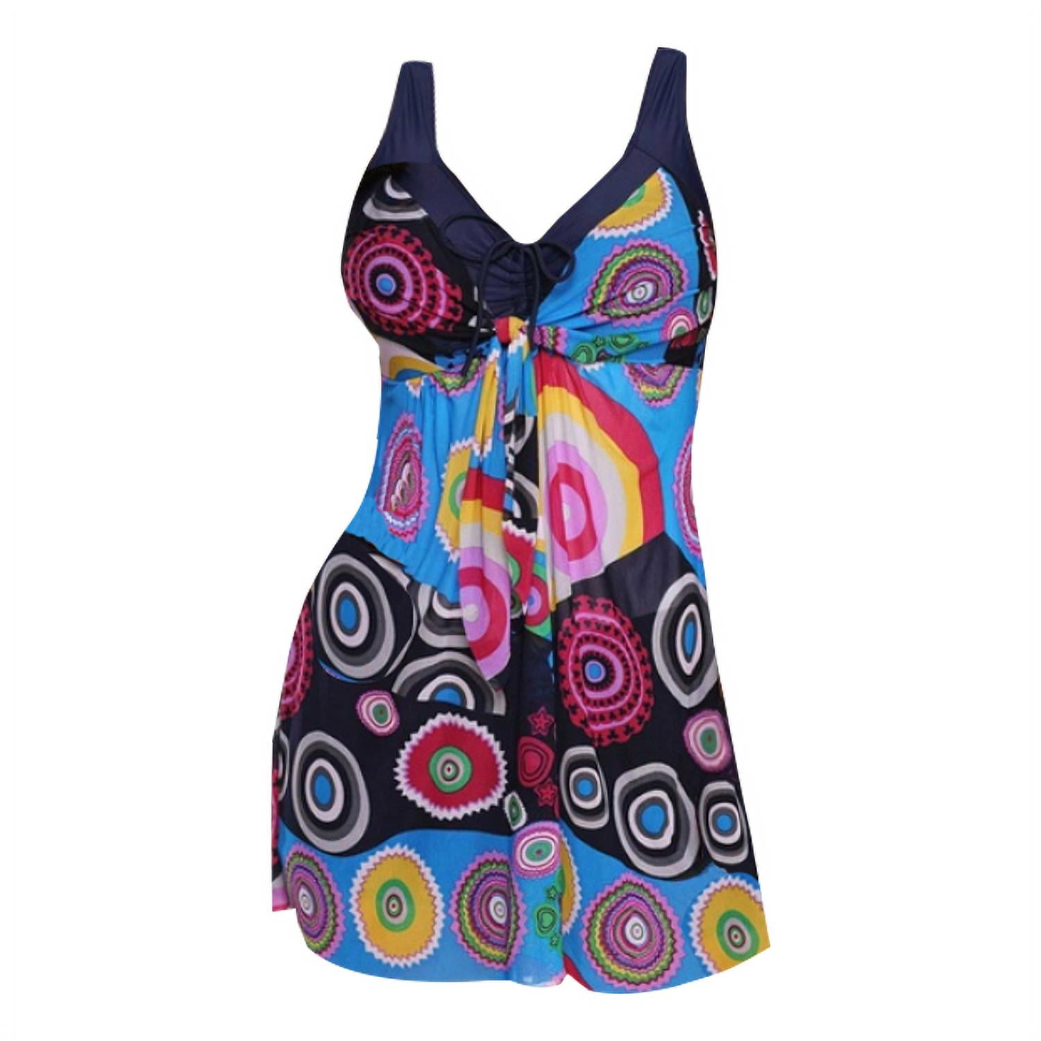 Women Plus Size Swimwear Printed Bathing Suit Chest Pleated Summer ...