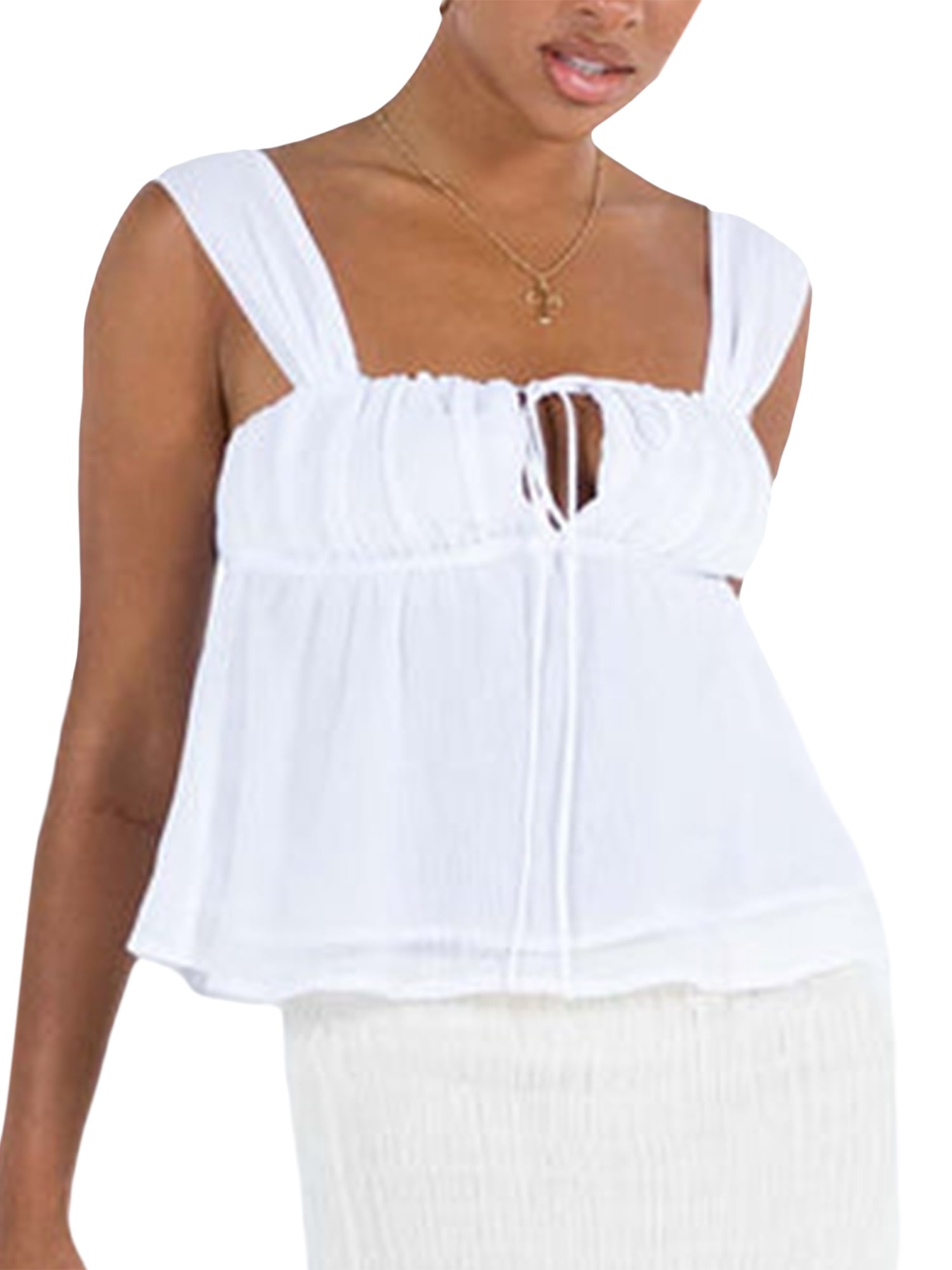 Caitzr Women’s Loose Tank Tops, Sleeveless Tie-up Front Cutout Tops ...