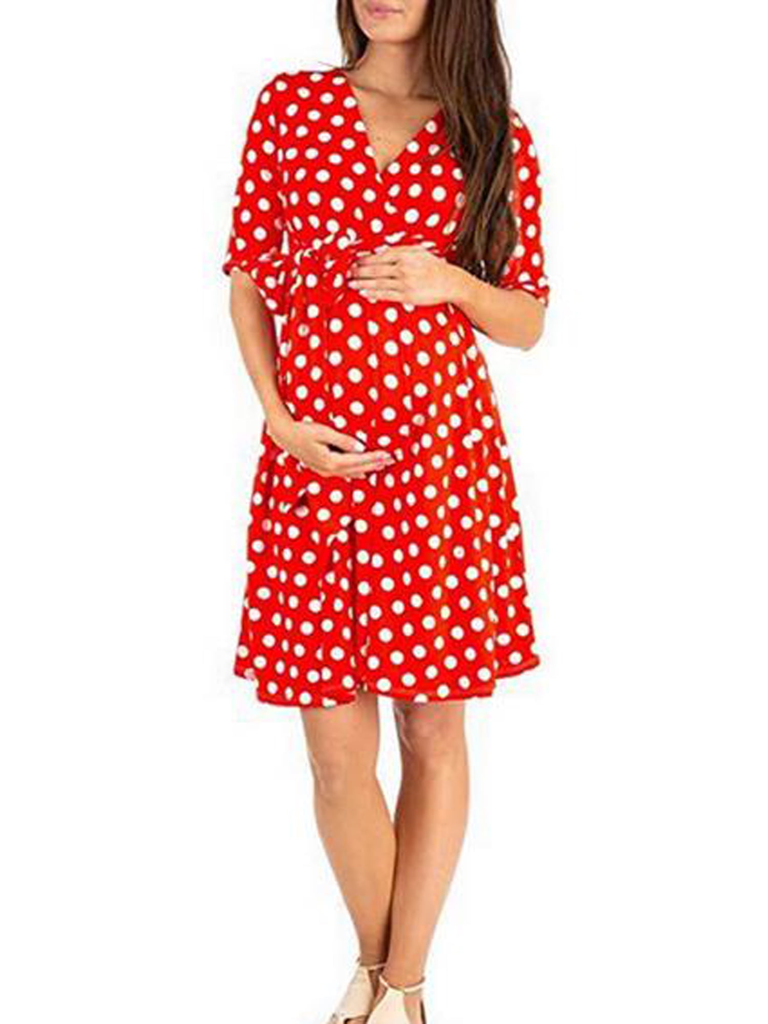 Caitzr Women's Short Sleeve Maternity Dress Pregnancy V Neck Mama ...