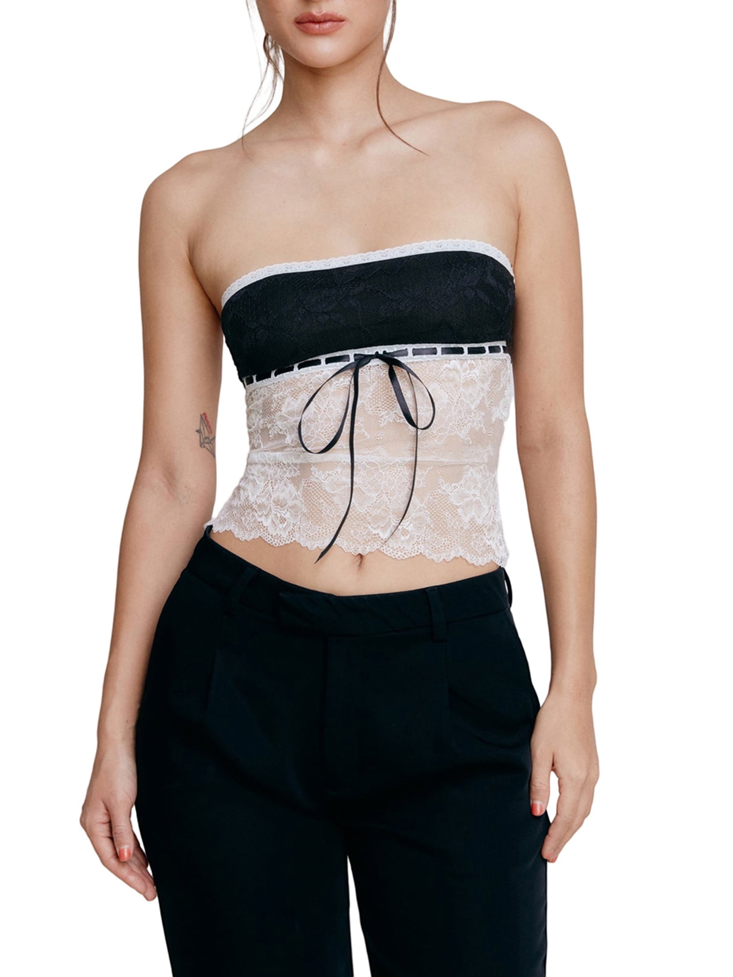 Caitzr Womens Strapless Tube Top Y2k Going Out Bandeau Crop Tops